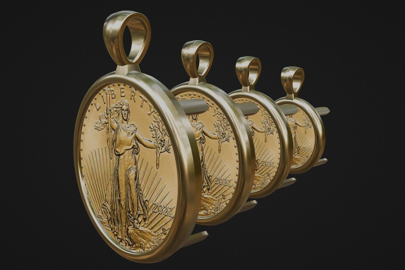 american eagle gold coin frame pendant mount set 3D model 3D printable ...