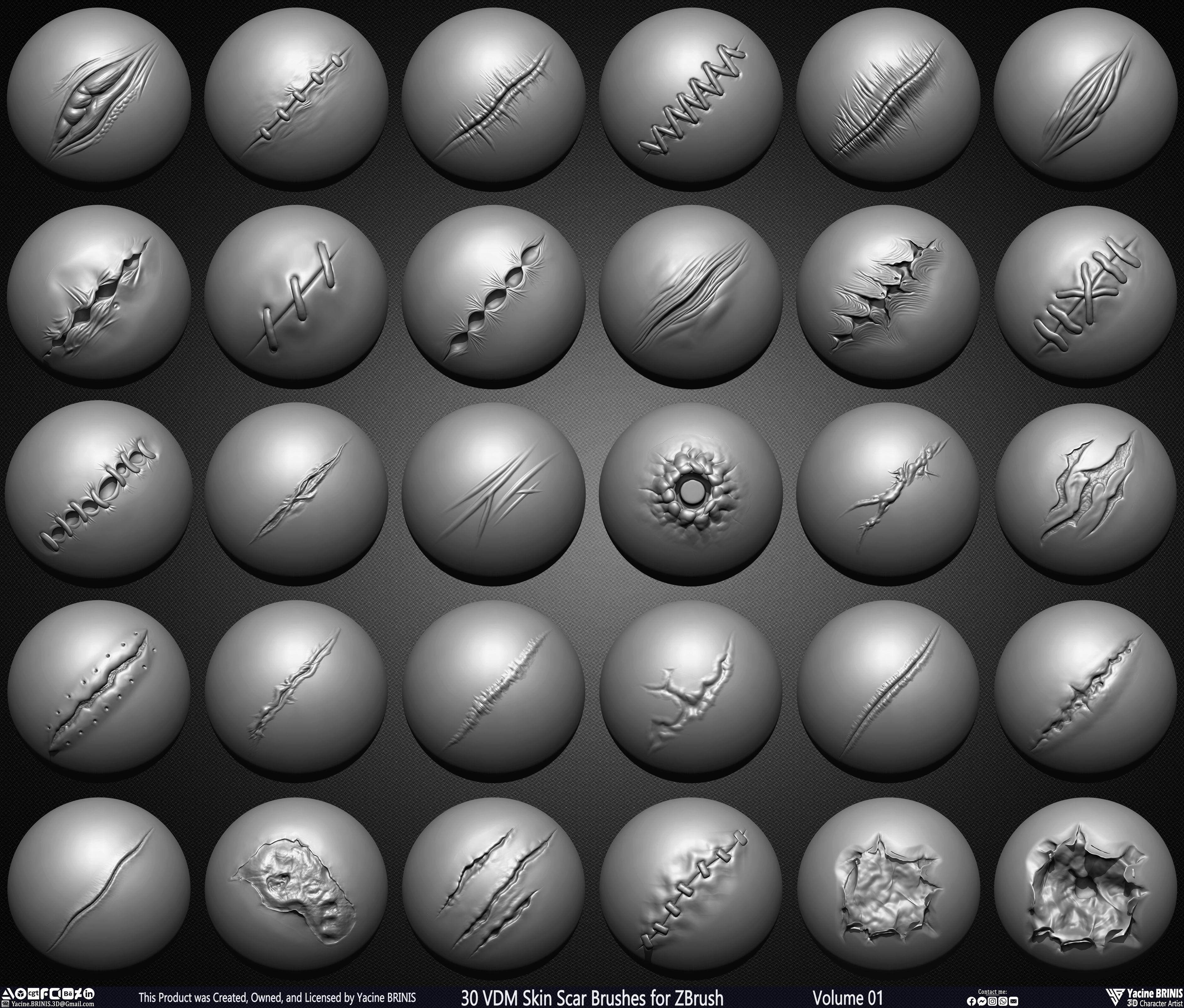 30 VDM Skin Scar Brushes for ZBrush Volume 01 3D model | CGTrader