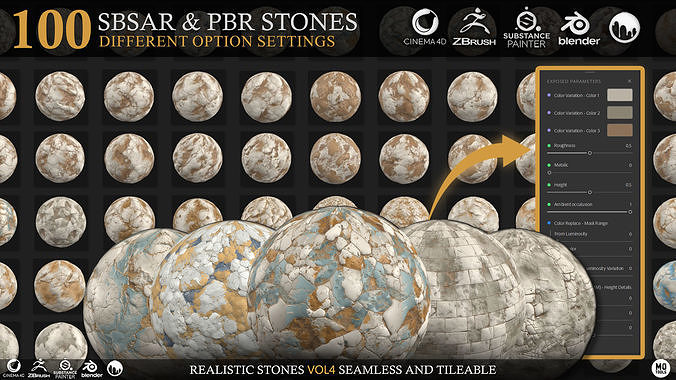 100 Mega SBSAR-PBR Stones Materials Texture | CGTrader