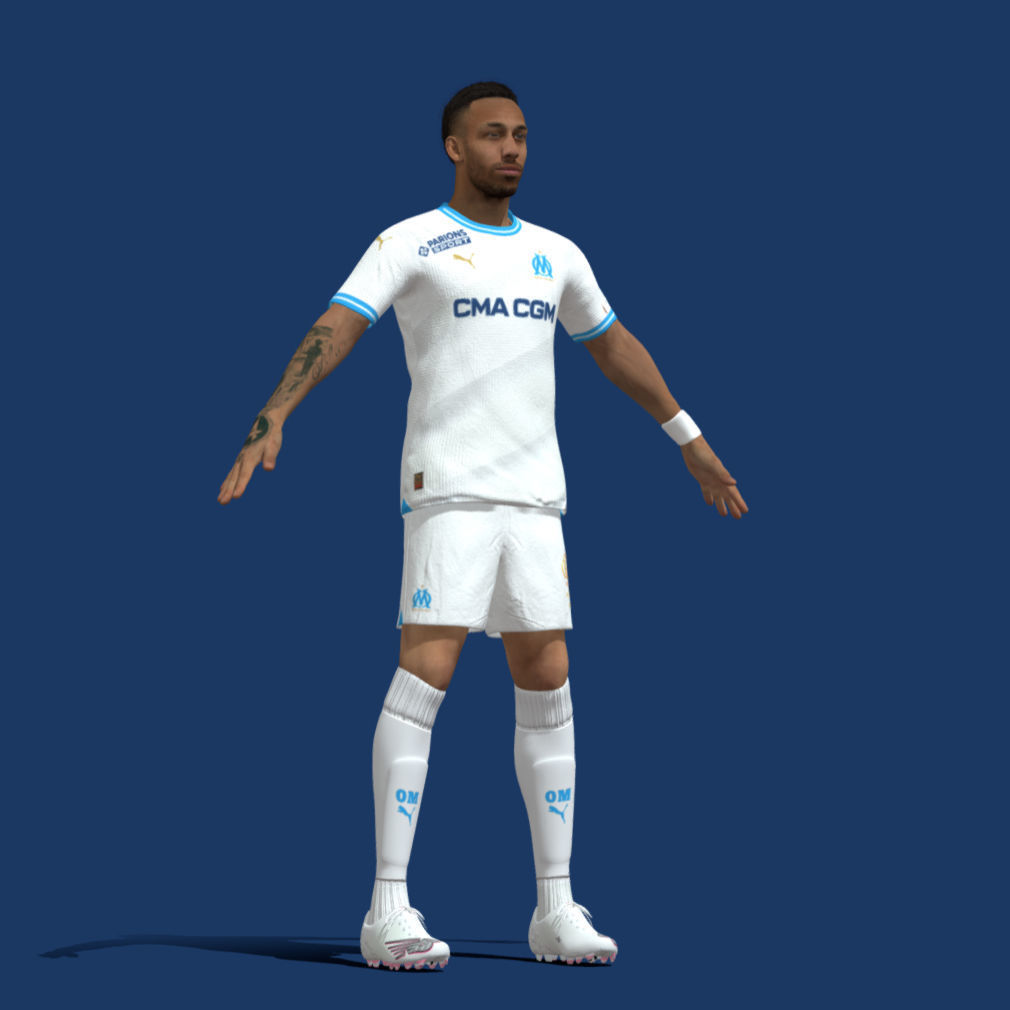 T-Pose body - face rigged Aubameyang Marseille 23-24 3D model animated ...