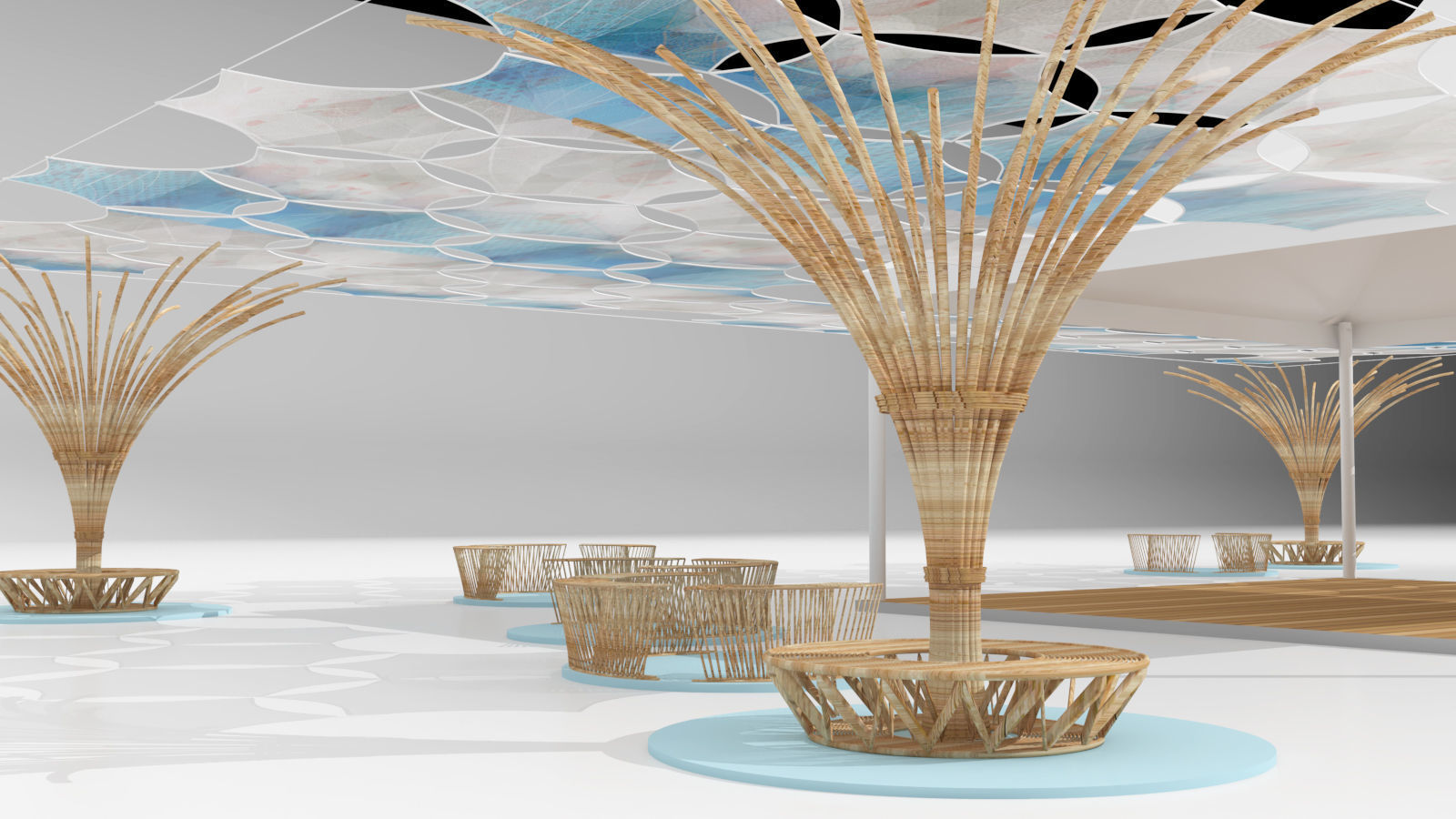 wooden seating with roof and pagoda01 3D model | CGTrader