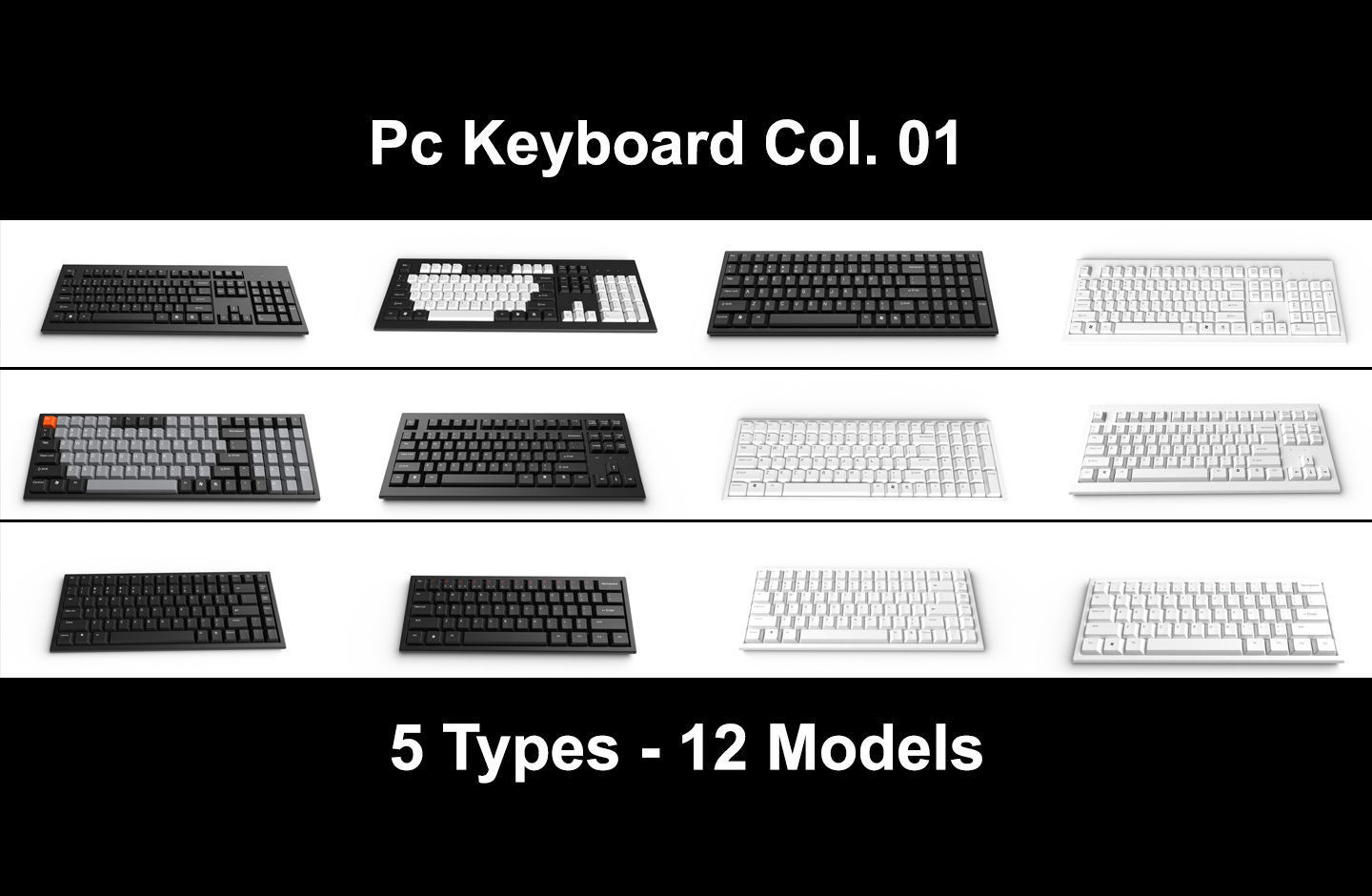 3D Model Collection Pc Keyboard Col01 - 5 Types - 12 Models VR / AR ...