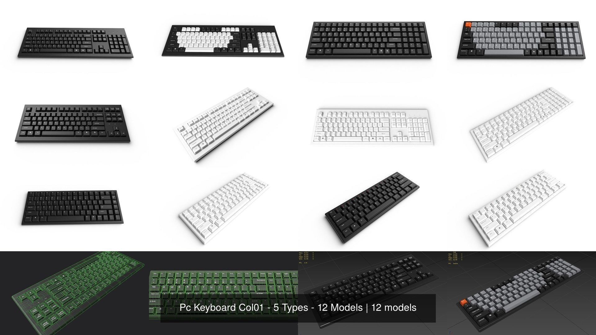 3D Model Collection Pc Keyboard Col01 - 5 Types - 12 Models VR / AR ...