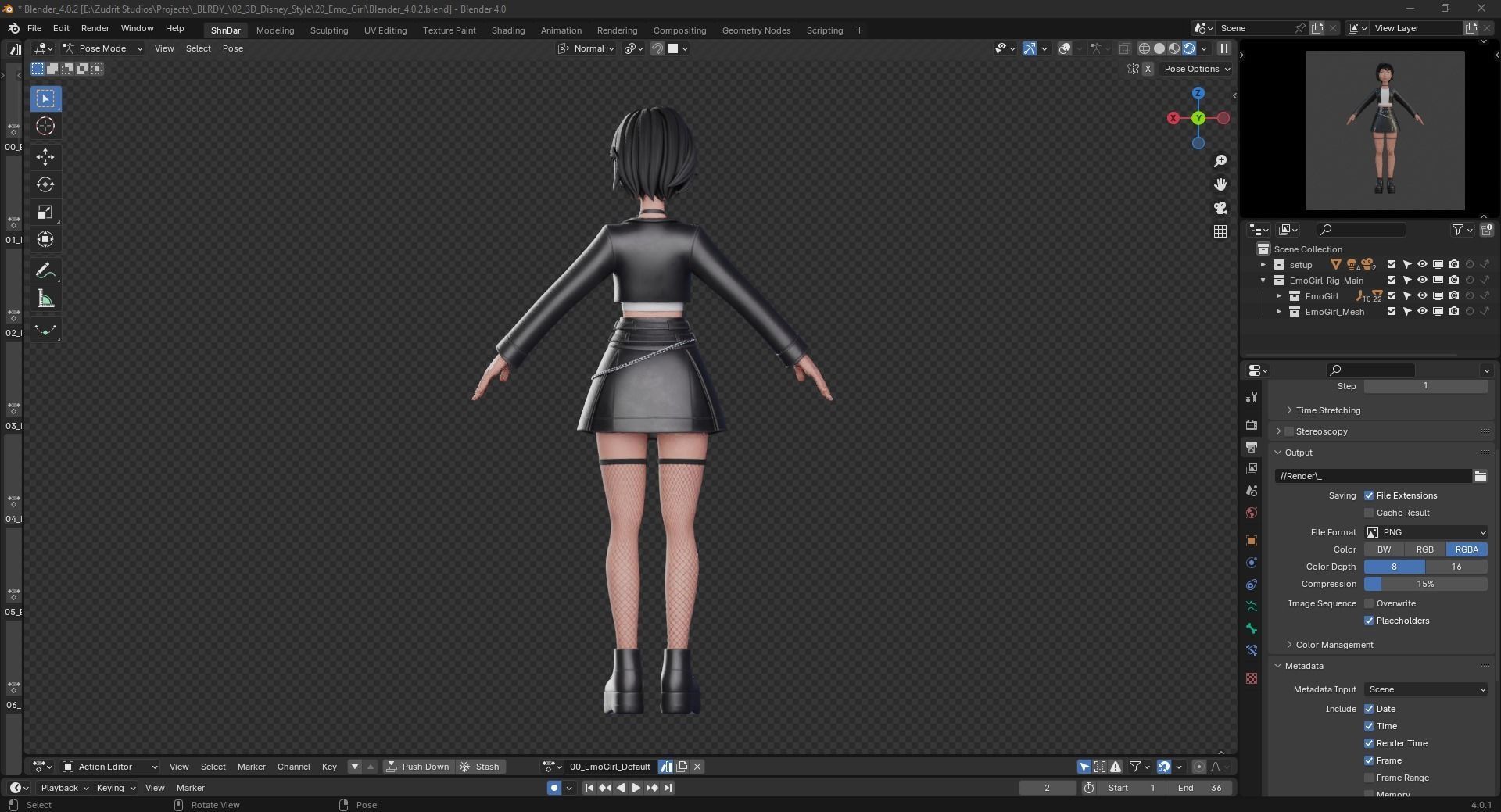 3D model Cartoon Emo Goth Kpop Girl Woman VR / AR / low-poly rigged ...
