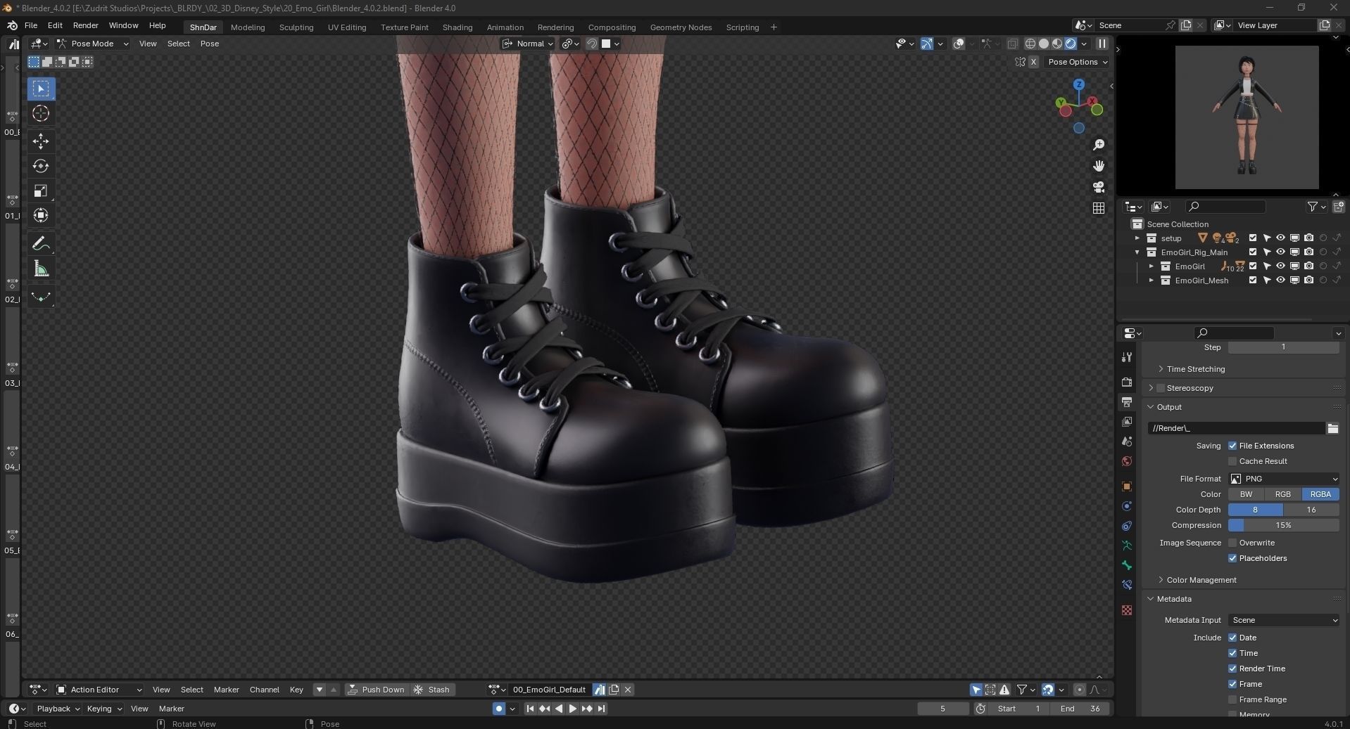 3D model Cartoon Emo Goth Kpop Girl Woman VR / AR / low-poly rigged ...