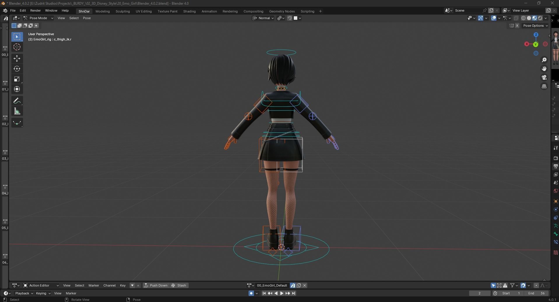 3D model Cartoon Emo Goth Kpop Girl Woman VR / AR / low-poly rigged ...