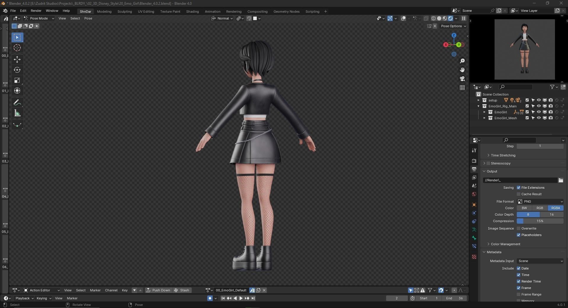 3D model Cartoon Emo Goth Kpop Girl Woman VR / AR / low-poly rigged ...