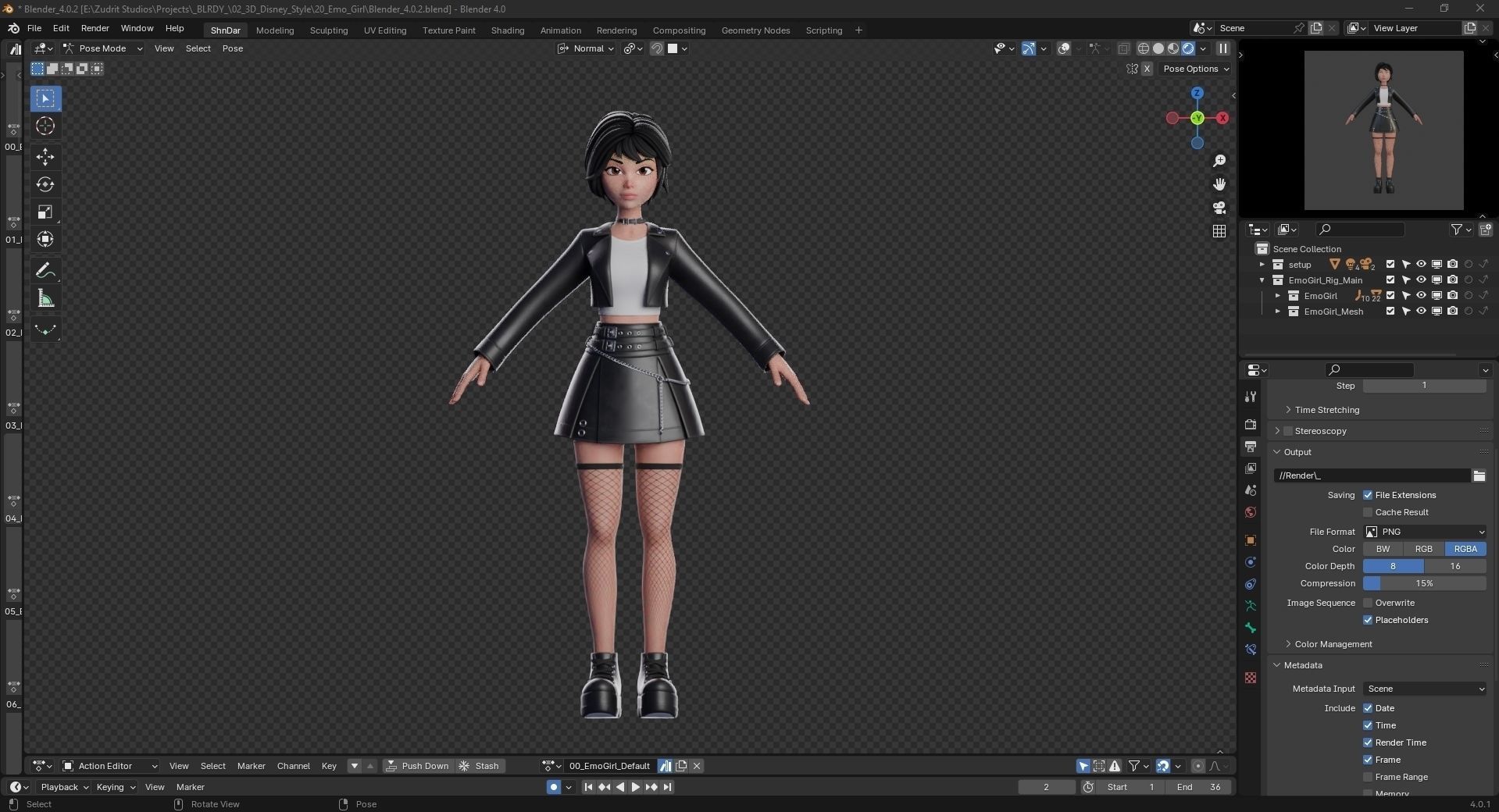 3D model Cartoon Emo Goth Kpop Girl Woman VR / AR / low-poly rigged ...