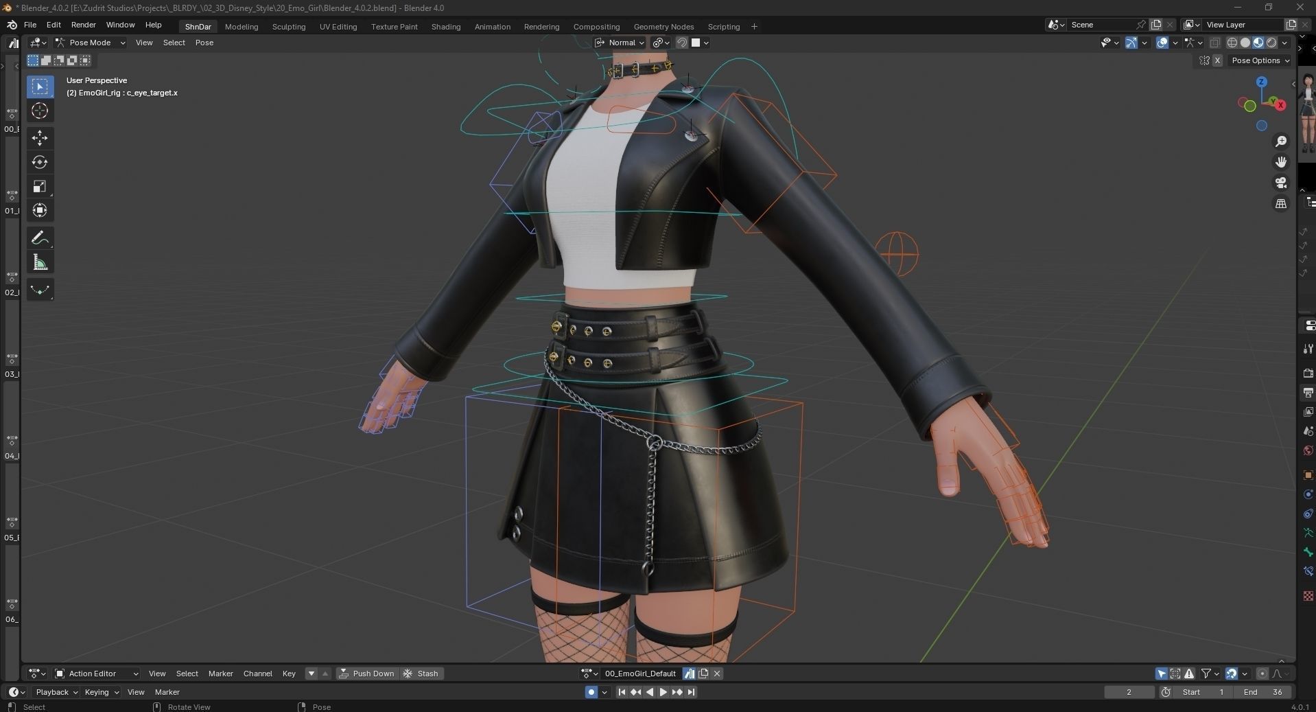 3D model Cartoon Emo Goth Kpop Girl Woman VR / AR / low-poly rigged ...
