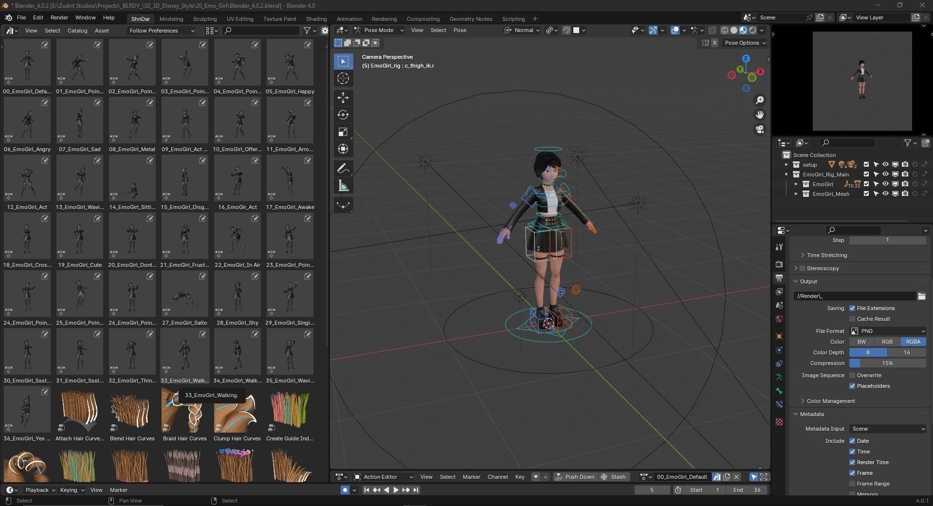 3D model Cartoon Emo Goth Kpop Girl Woman VR / AR / low-poly rigged ...