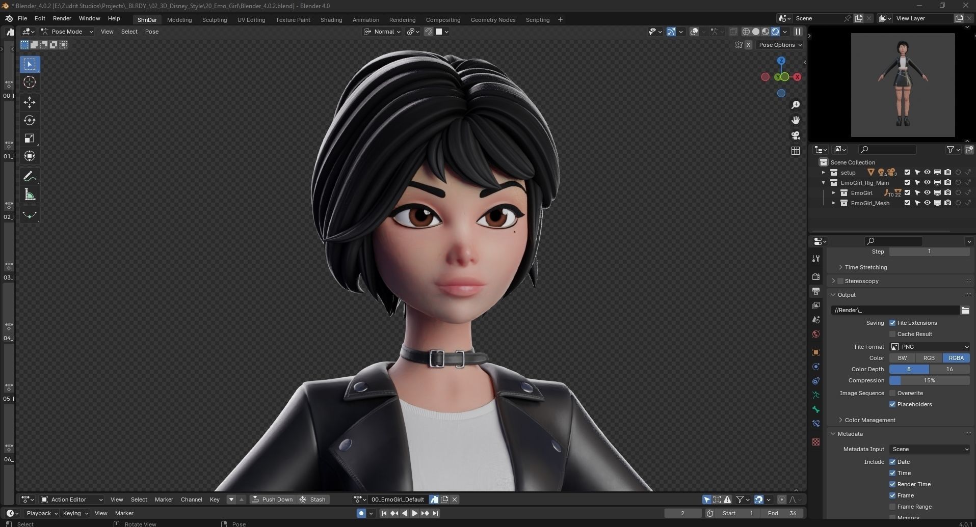3D model Cartoon Emo Goth Kpop Girl Woman VR / AR / low-poly rigged ...