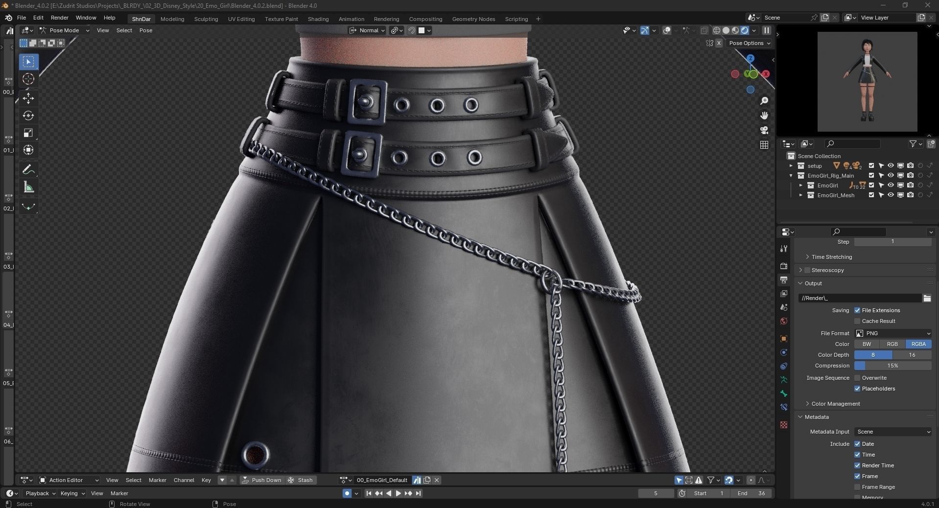 3D model Cartoon Emo Goth Kpop Girl Woman VR / AR / low-poly rigged ...