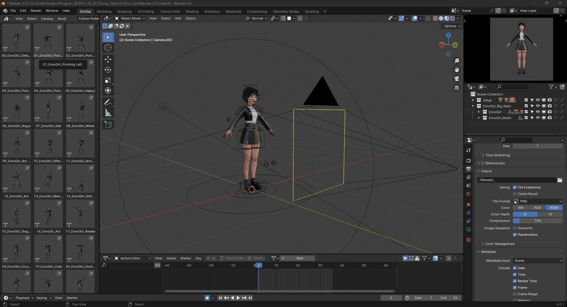 3D model Cartoon Emo Goth Kpop Girl Woman VR / AR / low-poly rigged ...