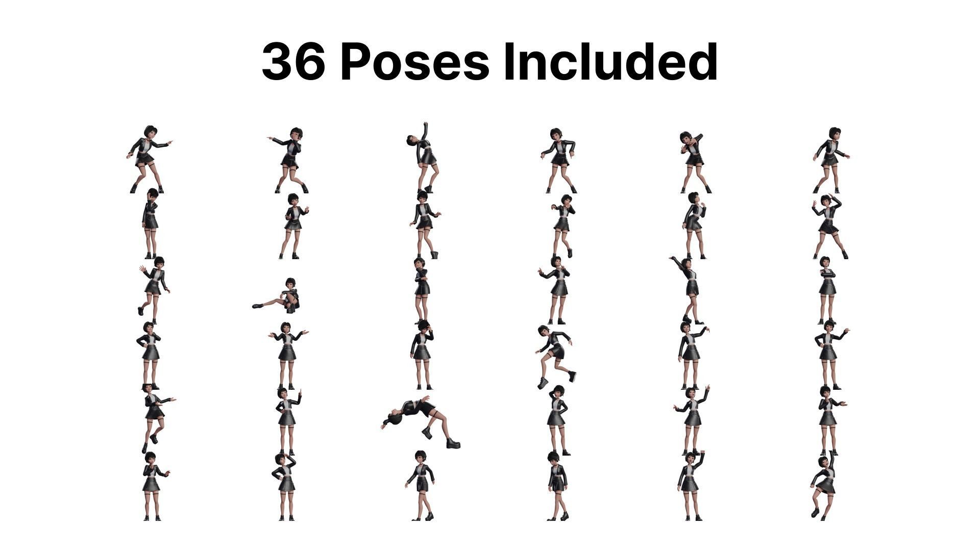 3D model Cartoon Emo Goth Kpop Girl Woman VR / AR / low-poly rigged ...