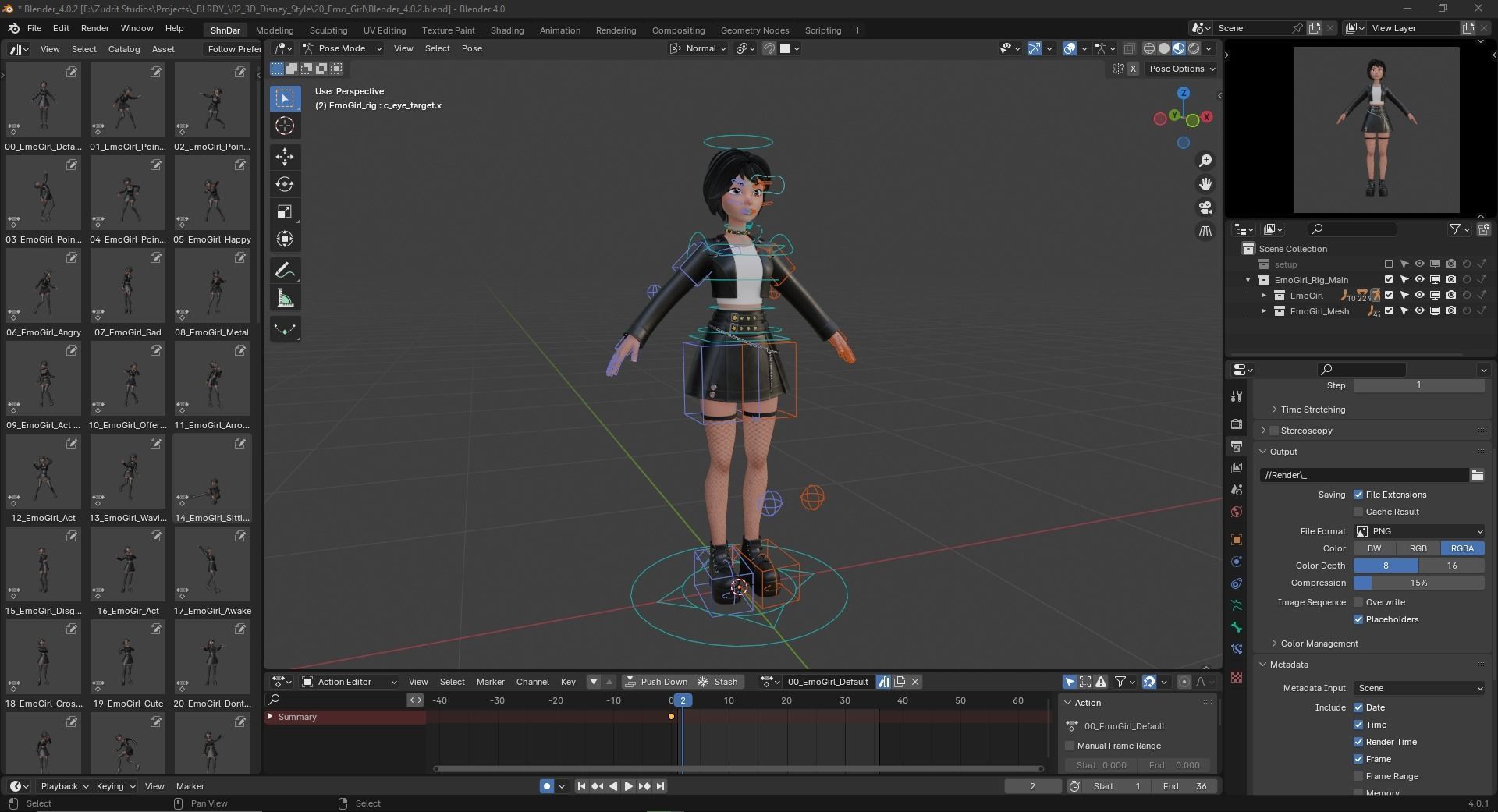 3D model Cartoon Emo Goth Kpop Girl Woman VR / AR / low-poly rigged ...