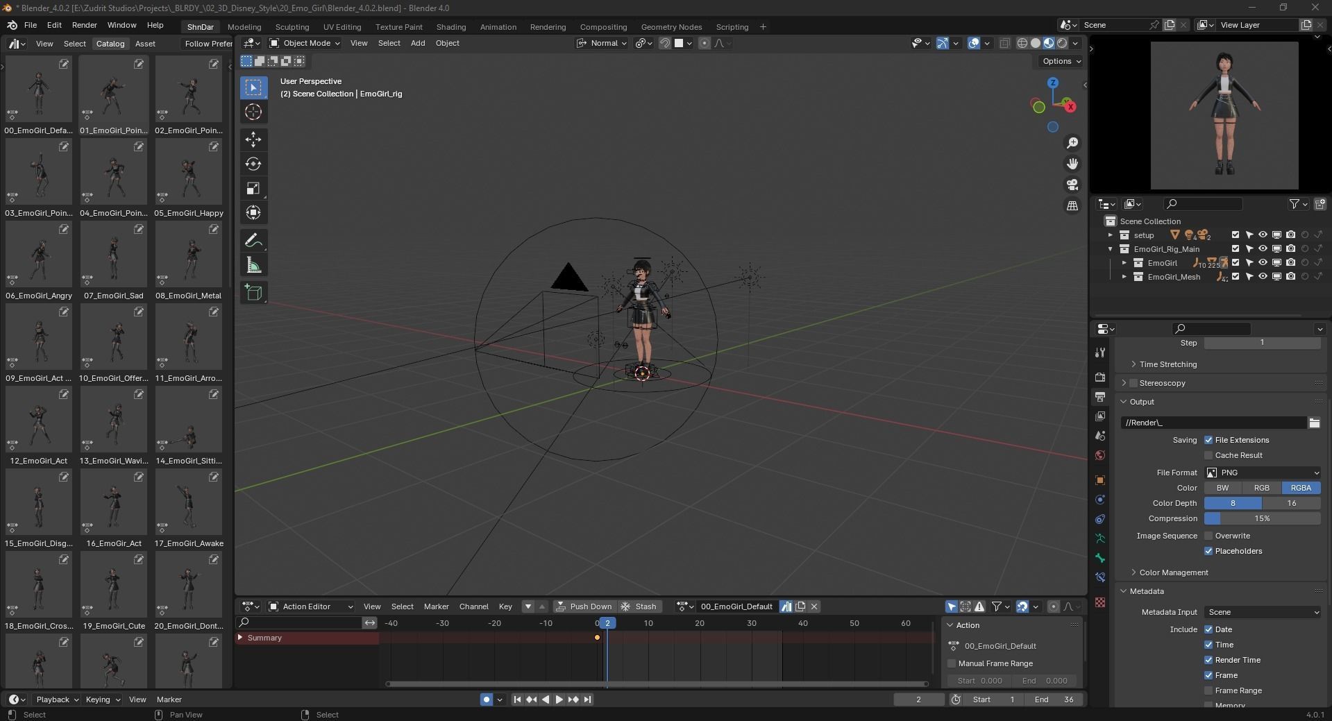 3D model Cartoon Emo Goth Kpop Girl Woman VR / AR / low-poly rigged ...
