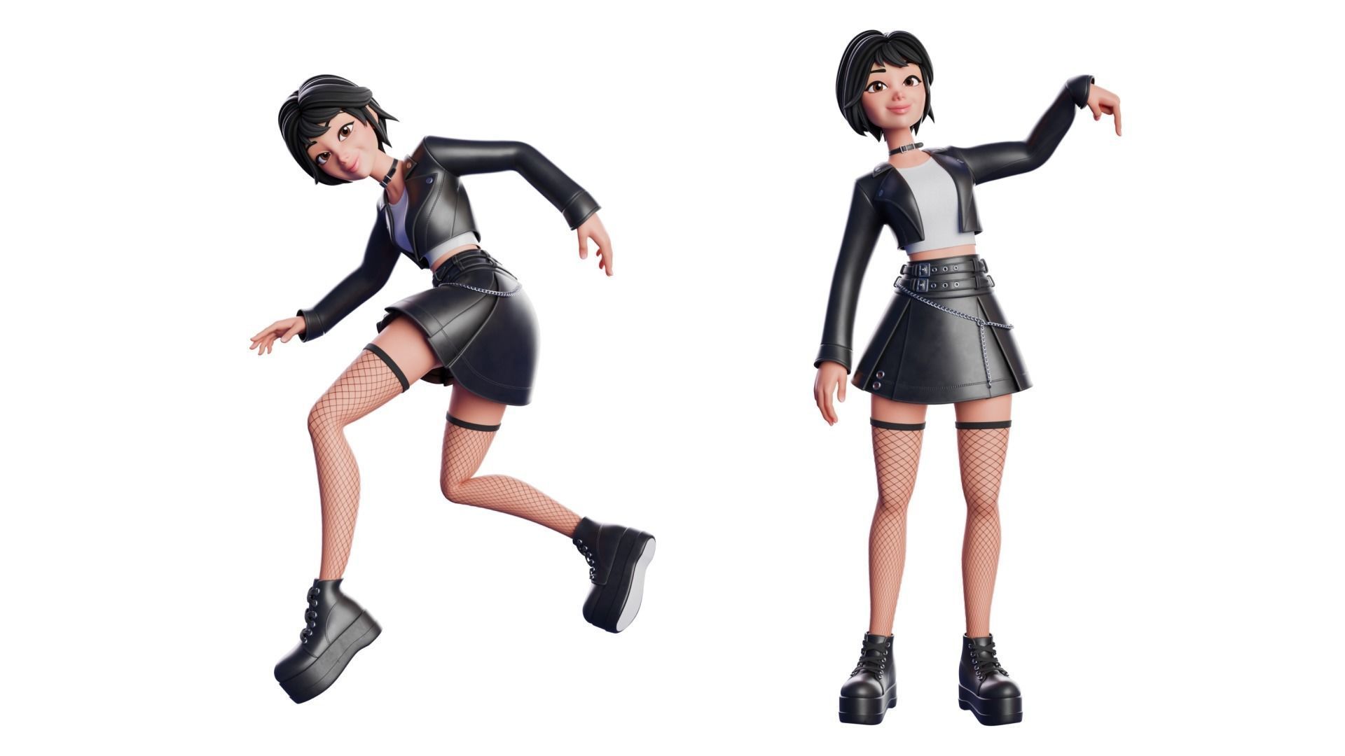 3D model Cartoon Emo Goth Kpop Girl Woman VR / AR / low-poly rigged ...