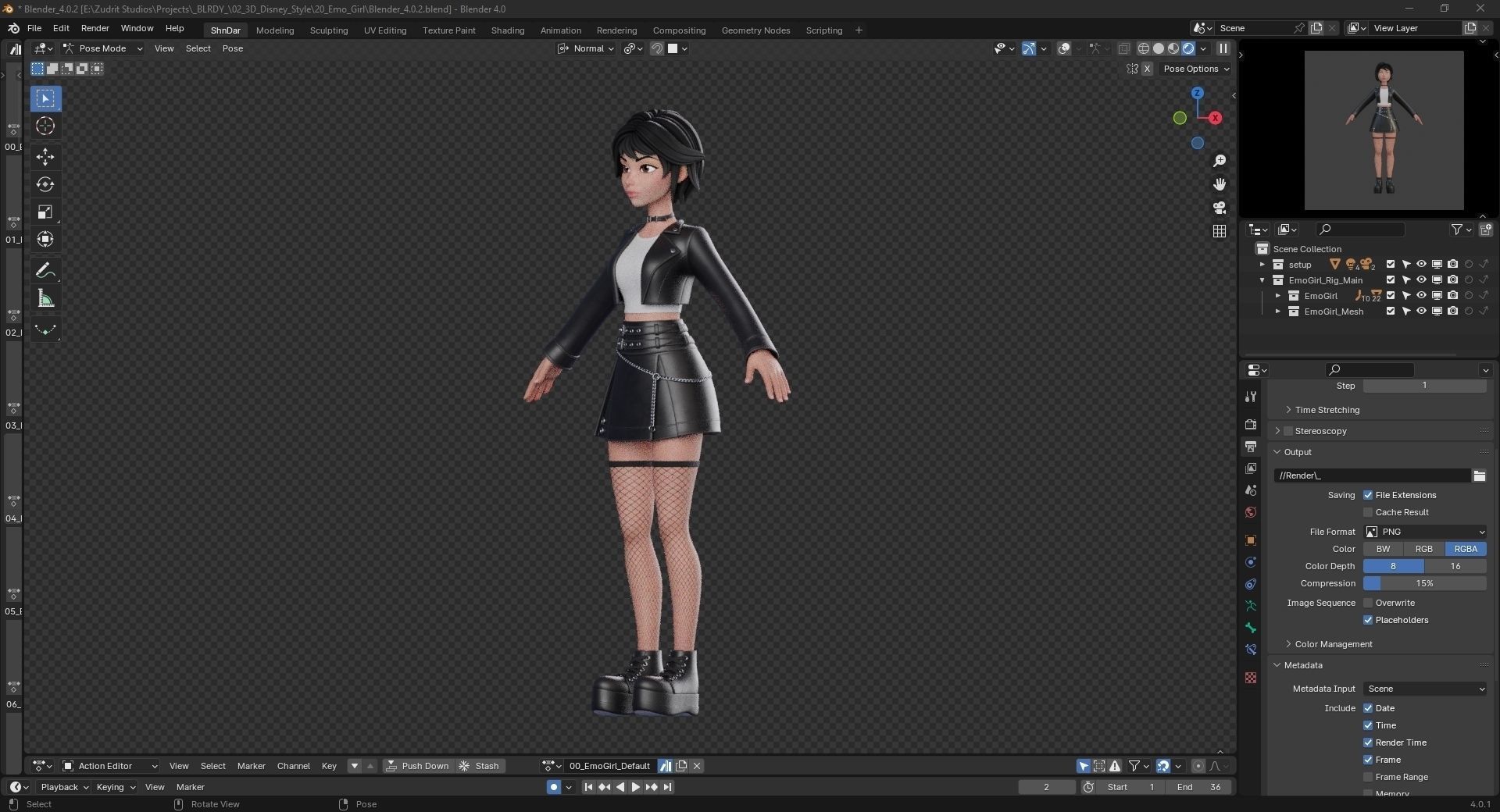 3D model Cartoon Emo Goth Kpop Girl Woman VR / AR / low-poly rigged ...