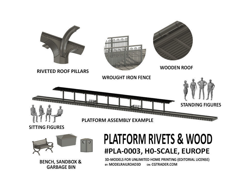 PLA-0003 Platform set Rivets and Wood set H0-scale 25 items 3D model 3D ...