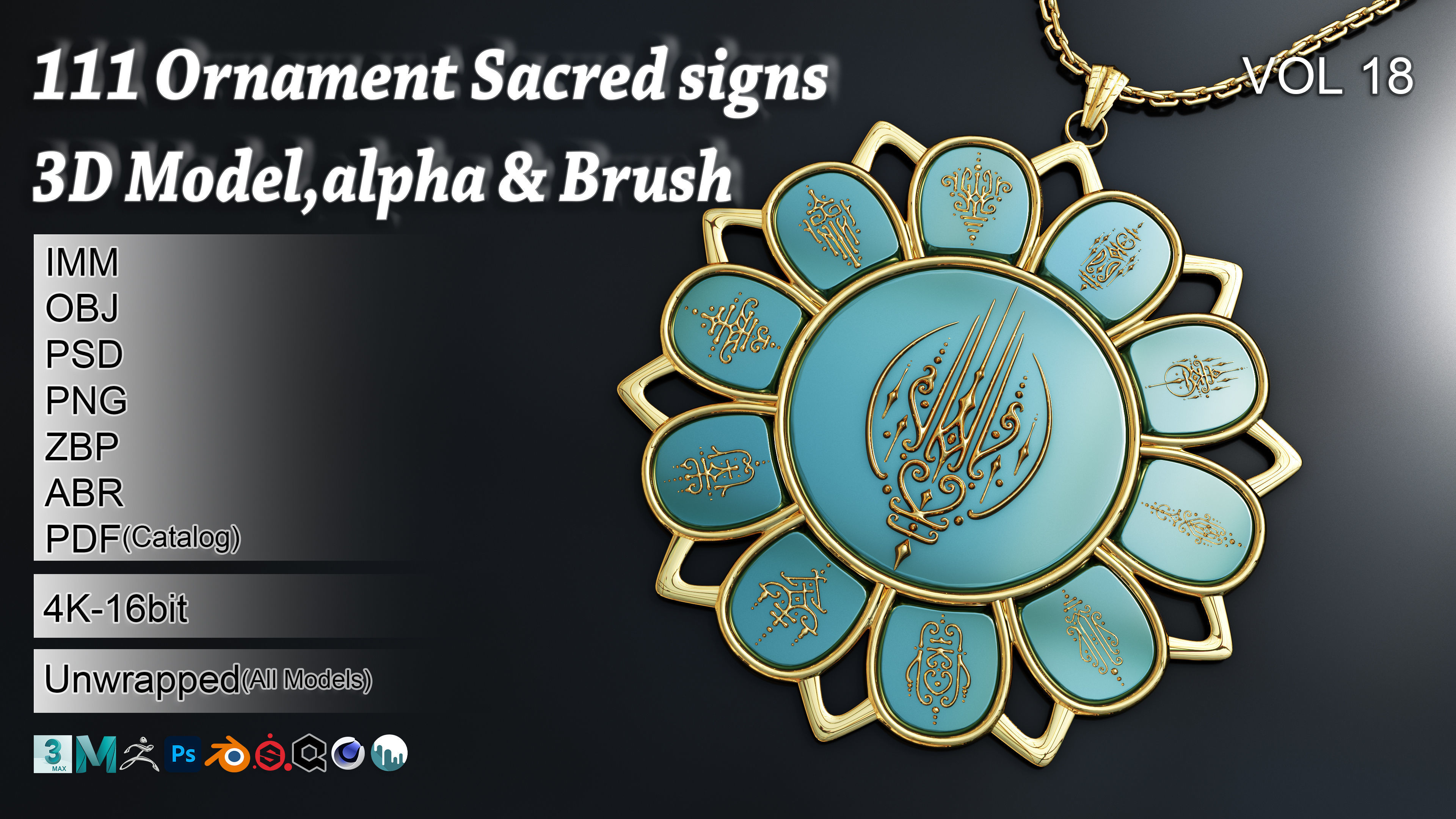 3D model 111 ornament sacred signs 3d Model alpha and brush VR / AR ...