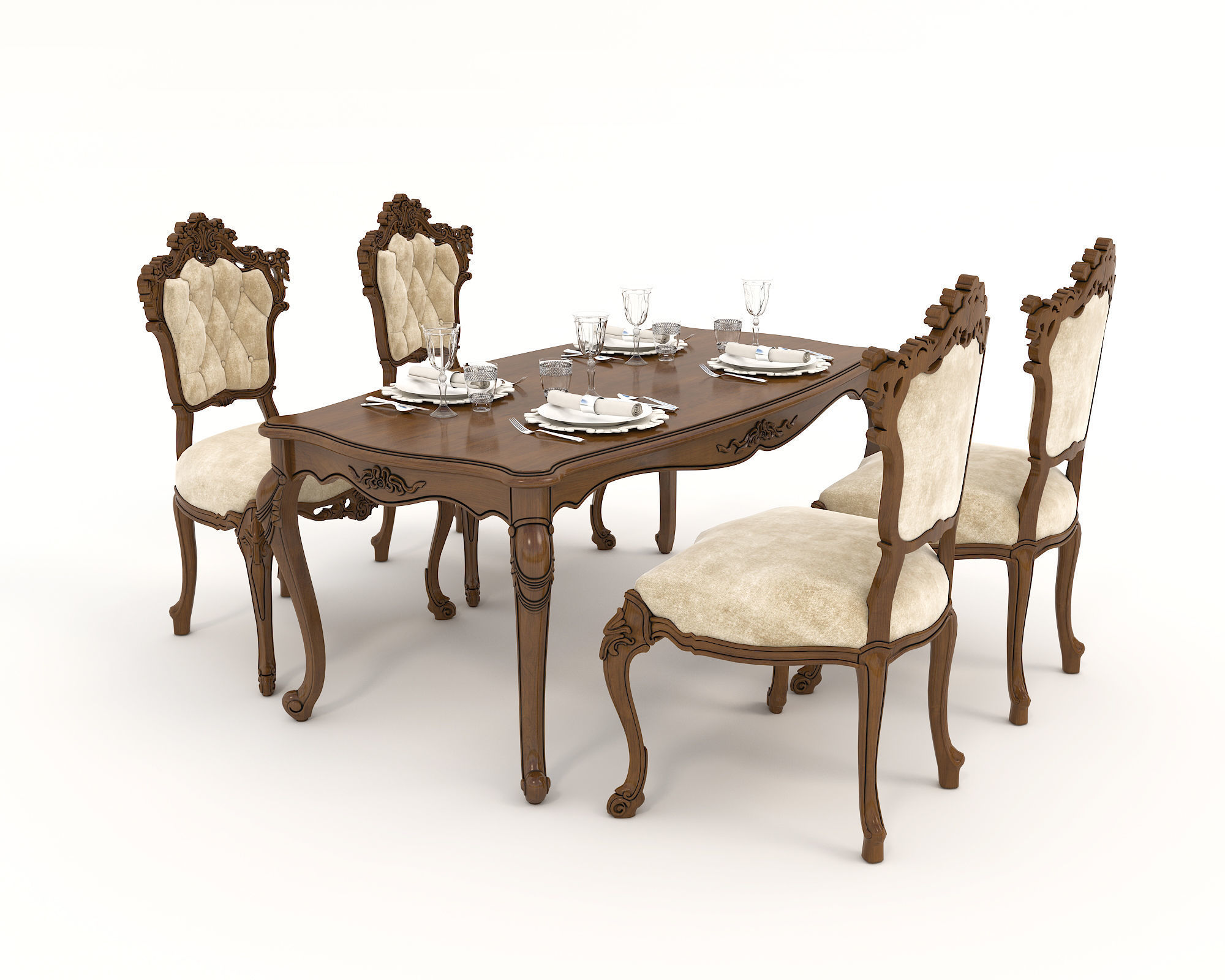 Classic European style Dining Table and Chairs 45 3D model | CGTrader