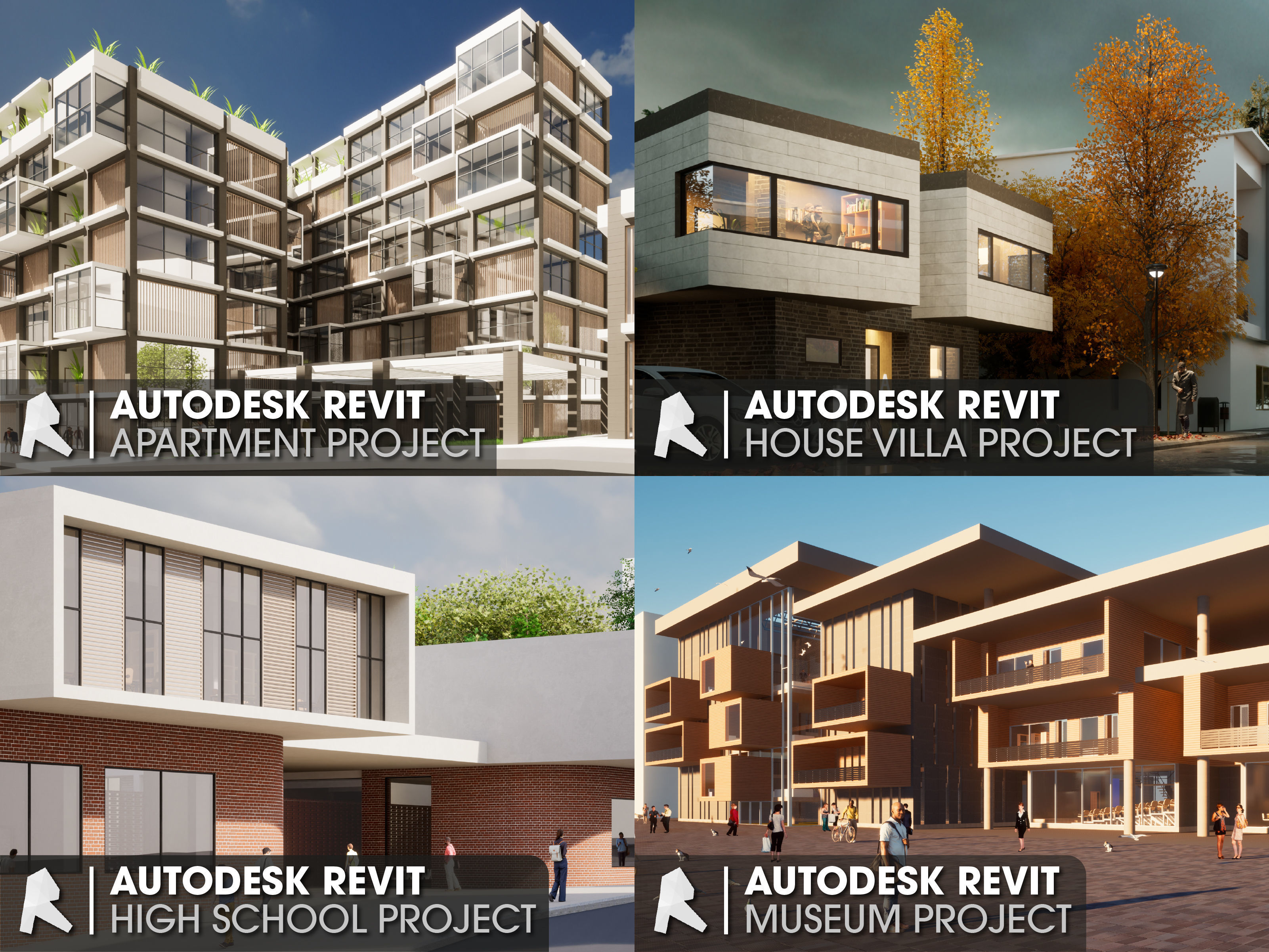 Revit Projects Collection Apartment-Museum-High School-Villa | CGTrader