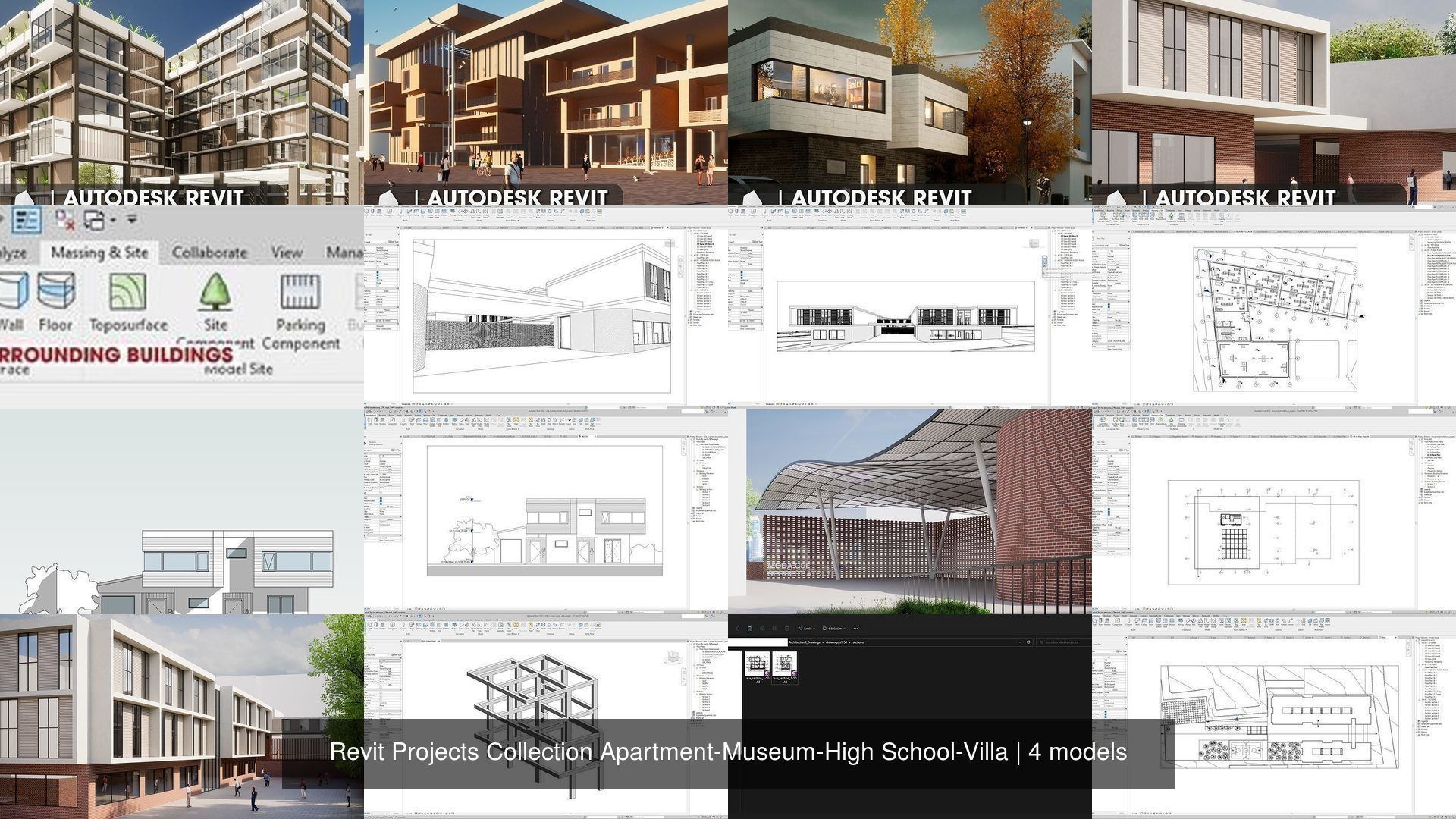 Revit Projects Collection Apartment-Museum-High School-Villa | CGTrader