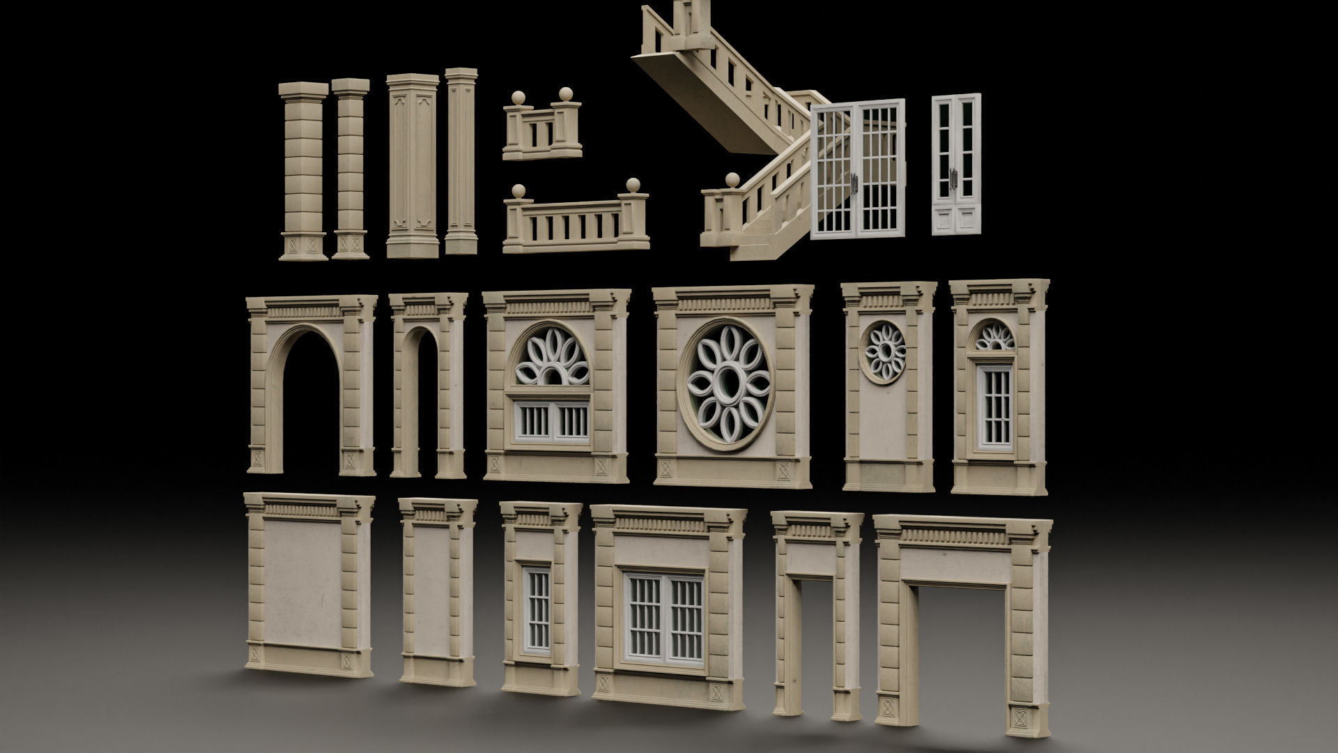 3D model CLASSIC EUROPEAN KITBASH 03 MODULAR BUILDING WITH INTERIOR VR ...