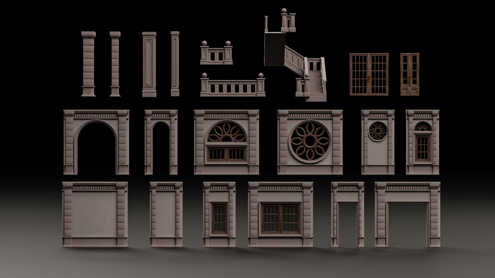 3D model CLASSIC EUROPEAN KITBASH 03 MODULAR BUILDING WITH INTERIOR VR ...