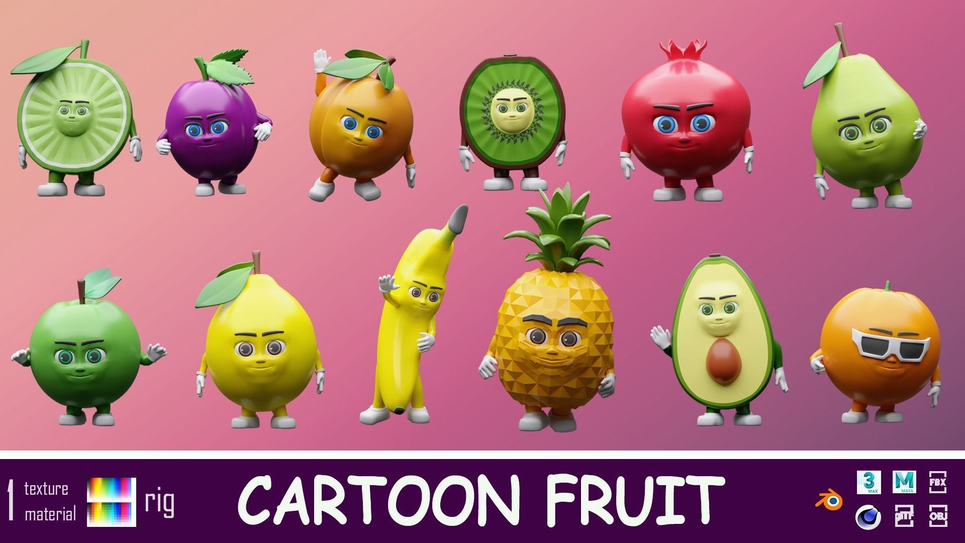 3D model Cartoon character fruit VR / AR / low-poly | CGTrader