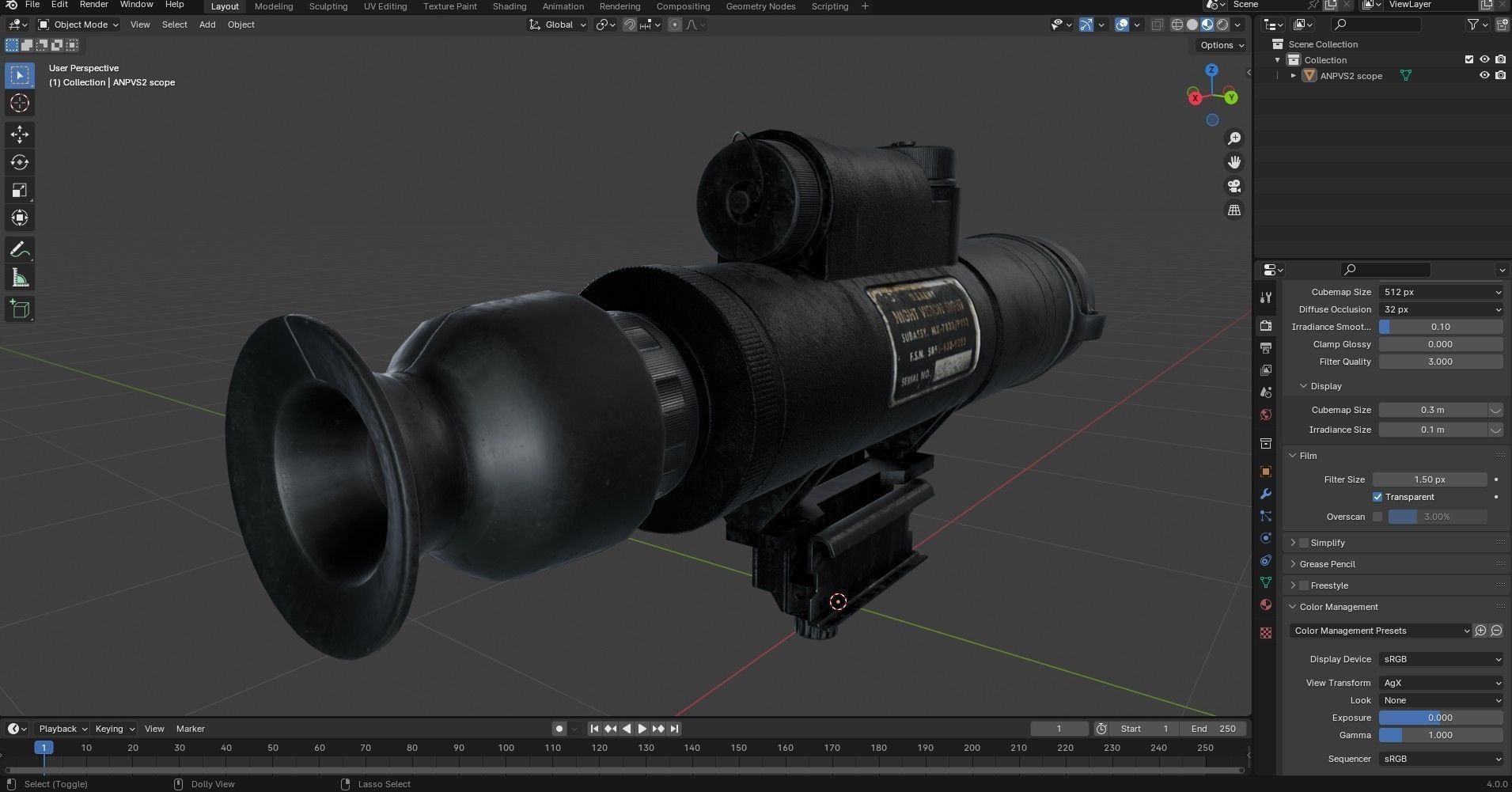 3D model AN PVS 2 Night Vision Scope With Mount VR / AR / low-poly ...