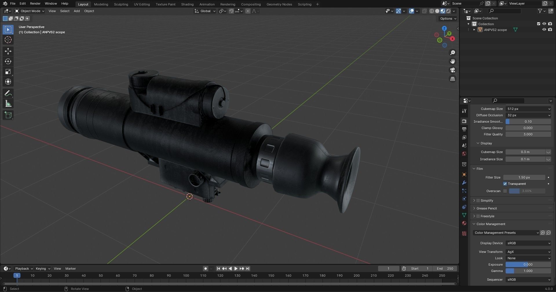 3D model AN PVS 2 Night Vision Scope With Mount VR / AR / low-poly ...