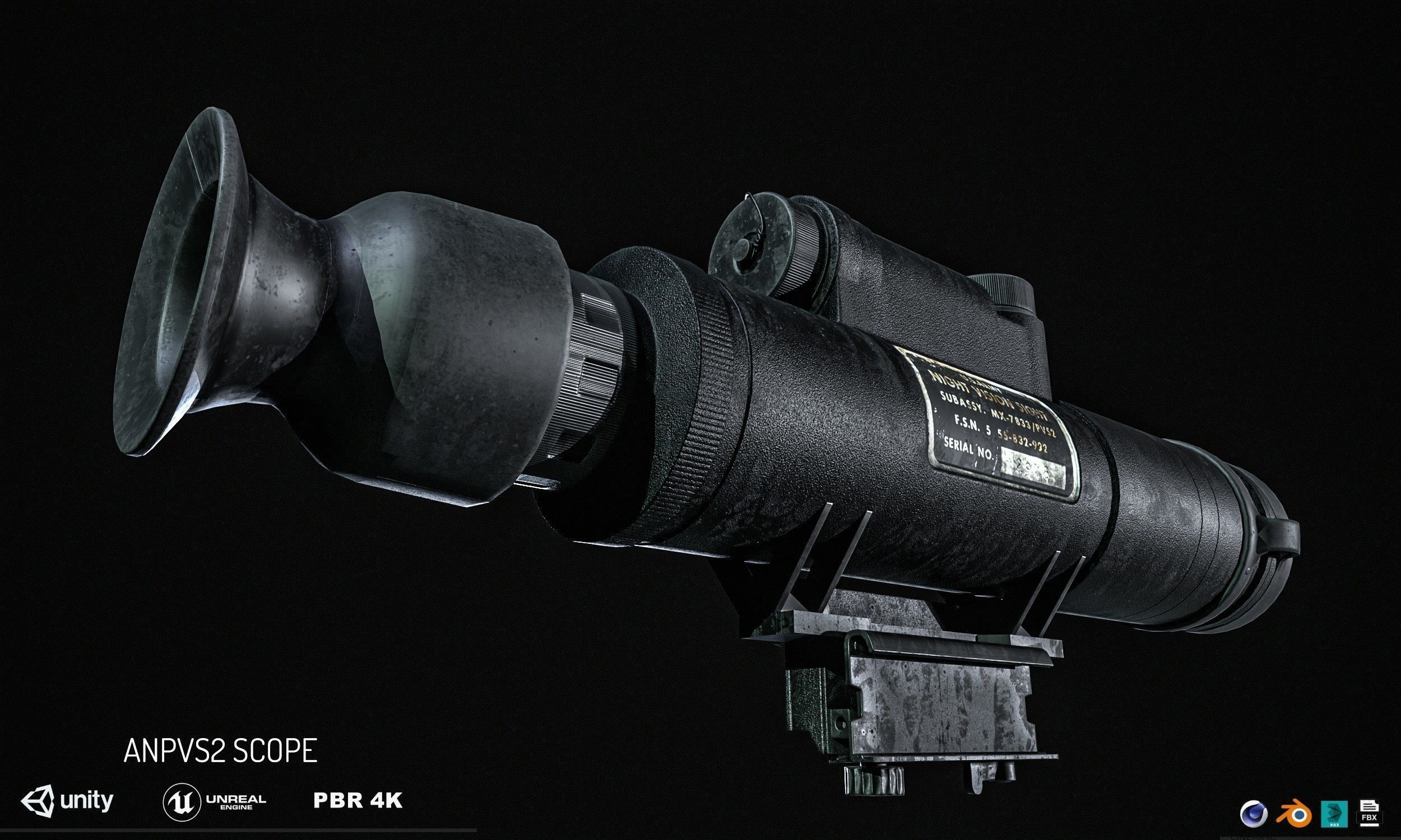 3D model AN PVS 2 Night Vision Scope With Mount VR / AR / low-poly ...