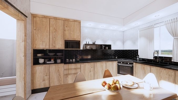 small wooden kitchen free 3D model | CGTrader