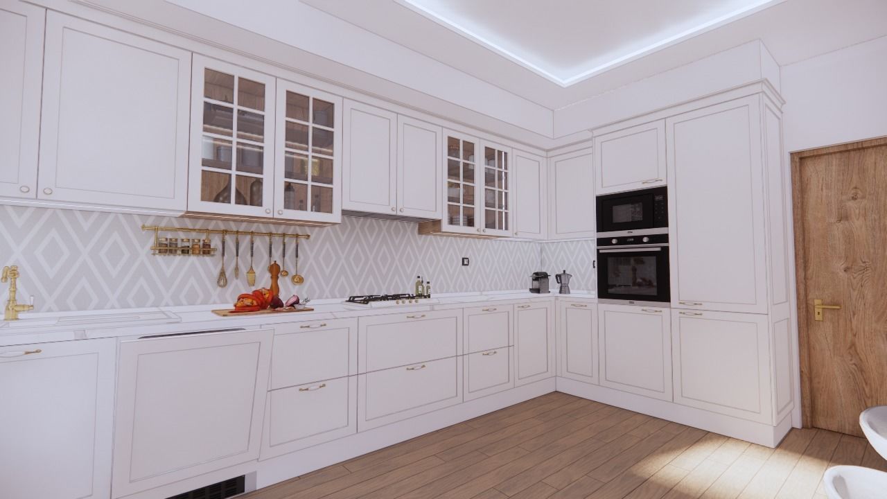 Classic white kitchen design 3D model animated | CGTrader