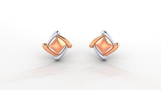 Square Ultra Light weight Plain Gold Studs Earrings 3dm stl obj 3D ...