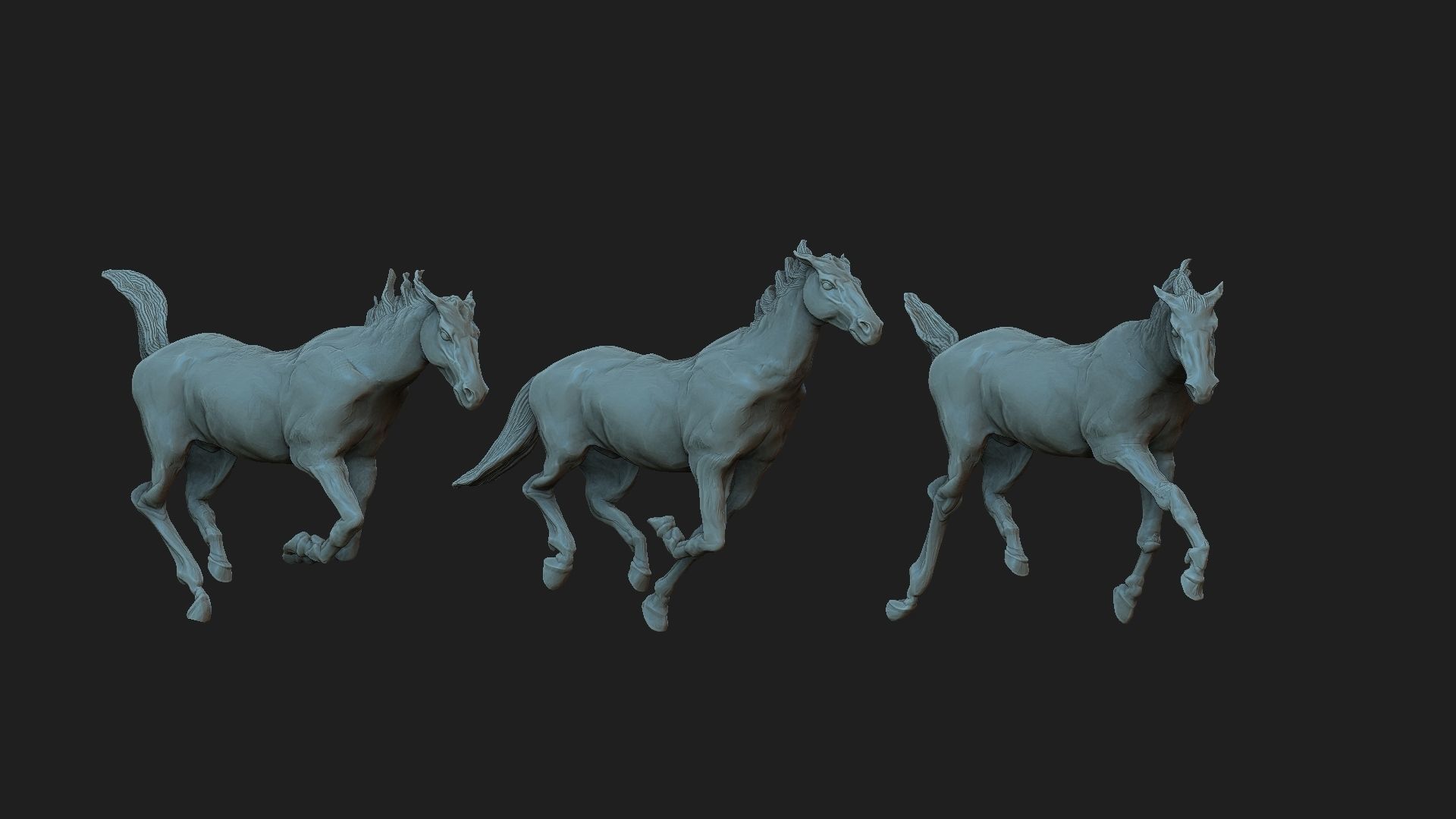 3 running horses 3D model 3D printable | CGTrader