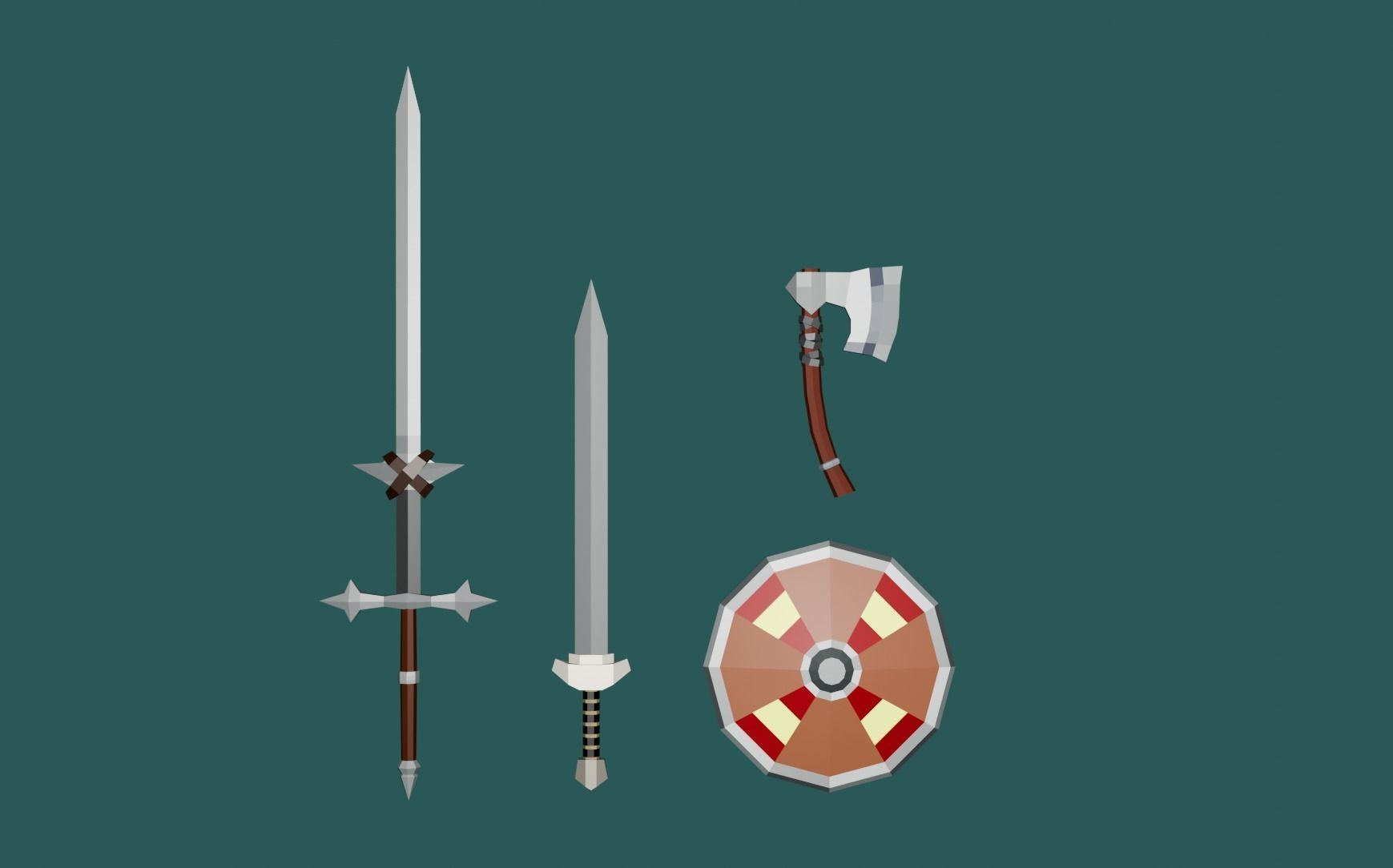 Free very low-poly 4 melee weapons free VR / AR / low-poly 3D model ...