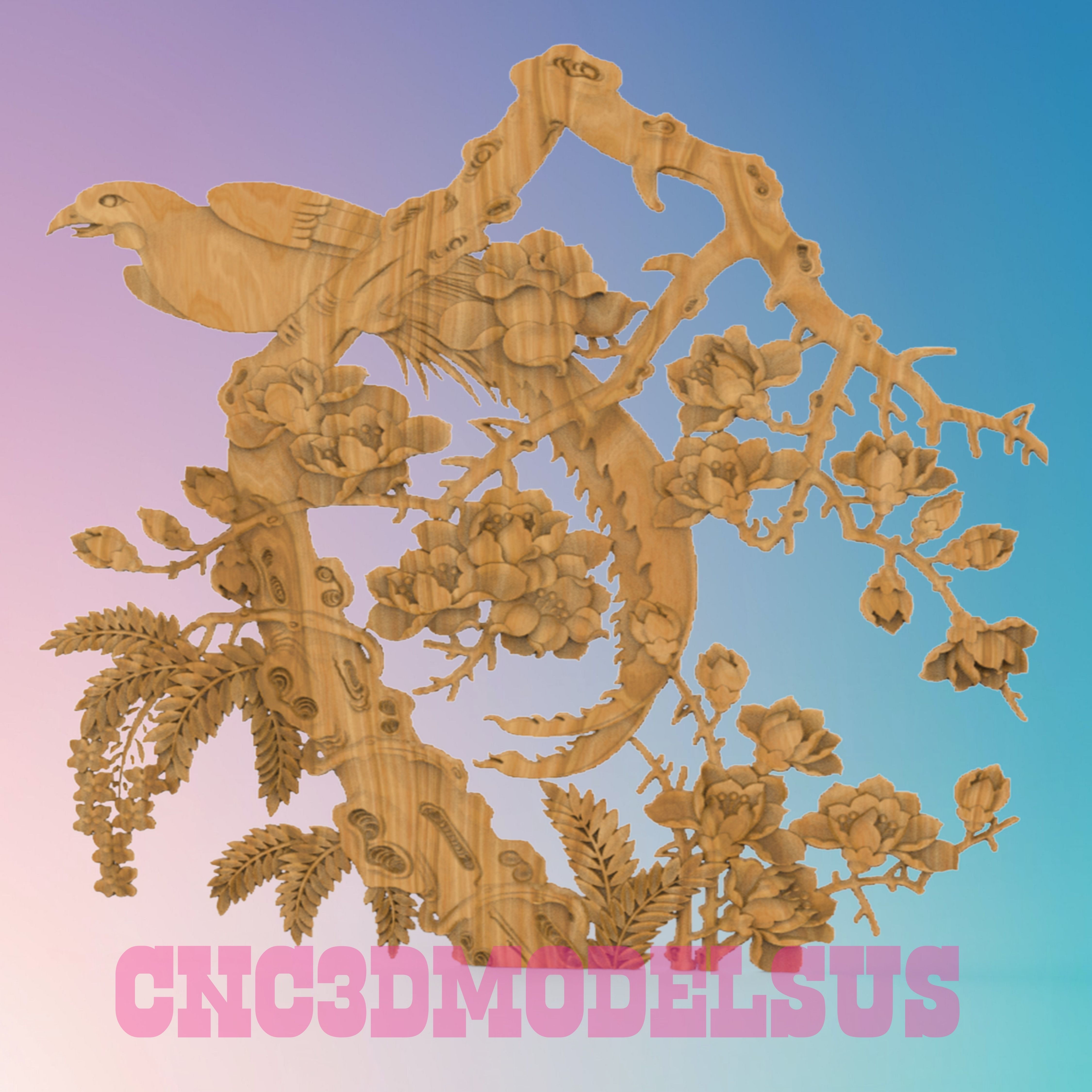 Bird on a tree 3D MODEL STL FILE FOR CNC ROUTER LASER 3D model 3D ...