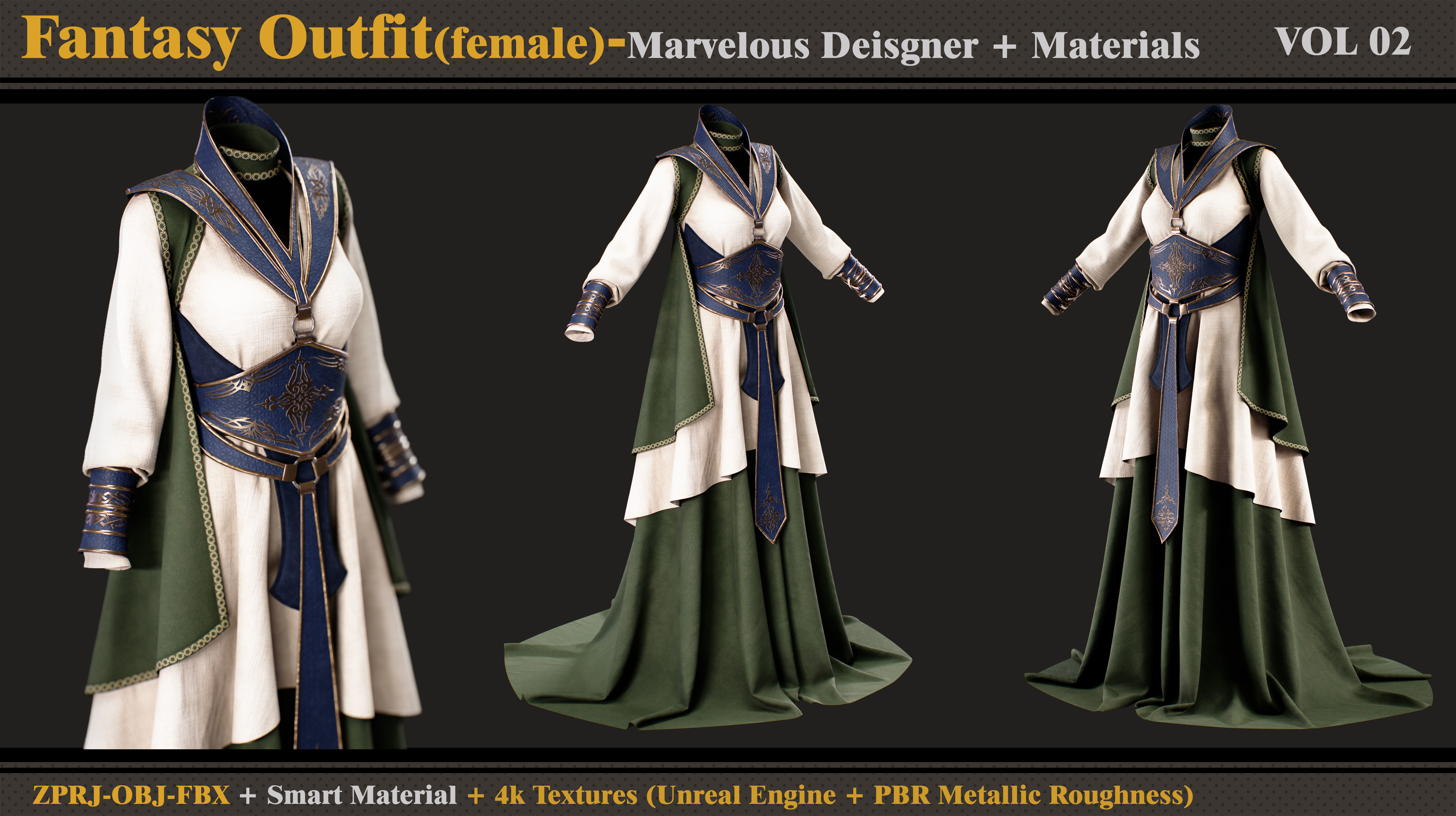 Fantasy Outfit-Clo3d -Smart Material - Textures - OBJ -FBX 3D model ...