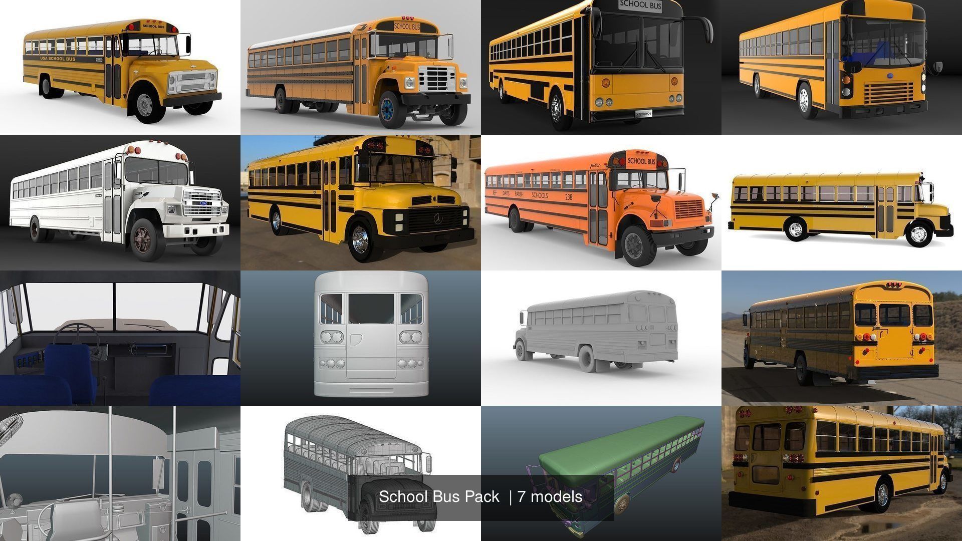 3D Model Collection School Bus Pack VR / AR / low-poly | CGTrader