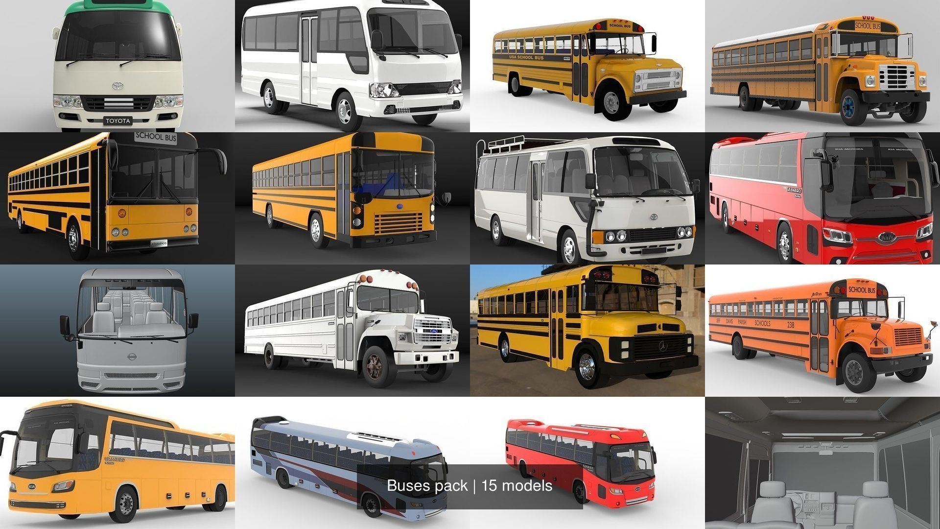3D Model Collection Buses pack VR / AR / low-poly | CGTrader
