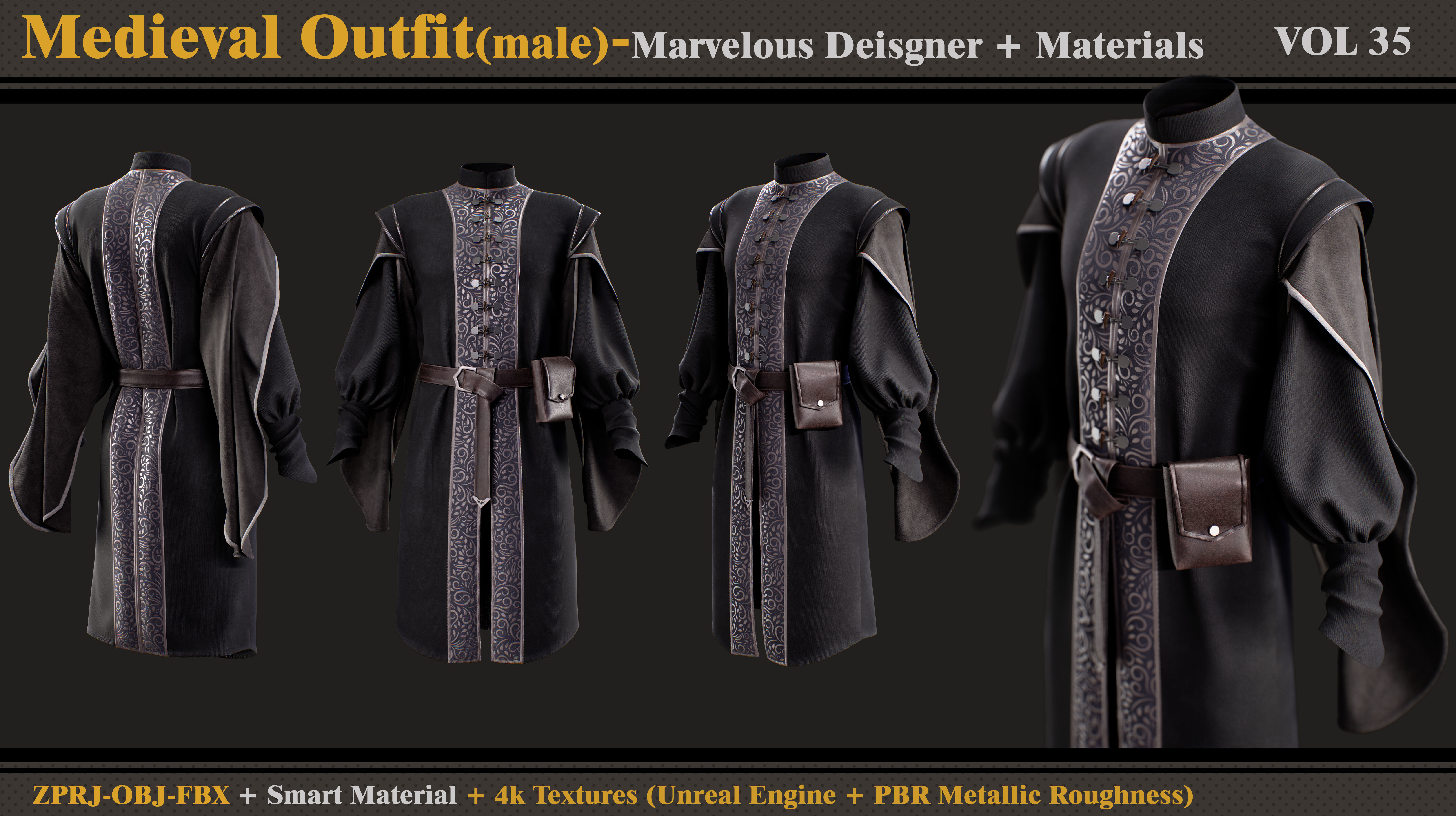 Medieval Outfit- MD-Clo3d- Smart Material -Textures -OBJ- FBX 3D model ...