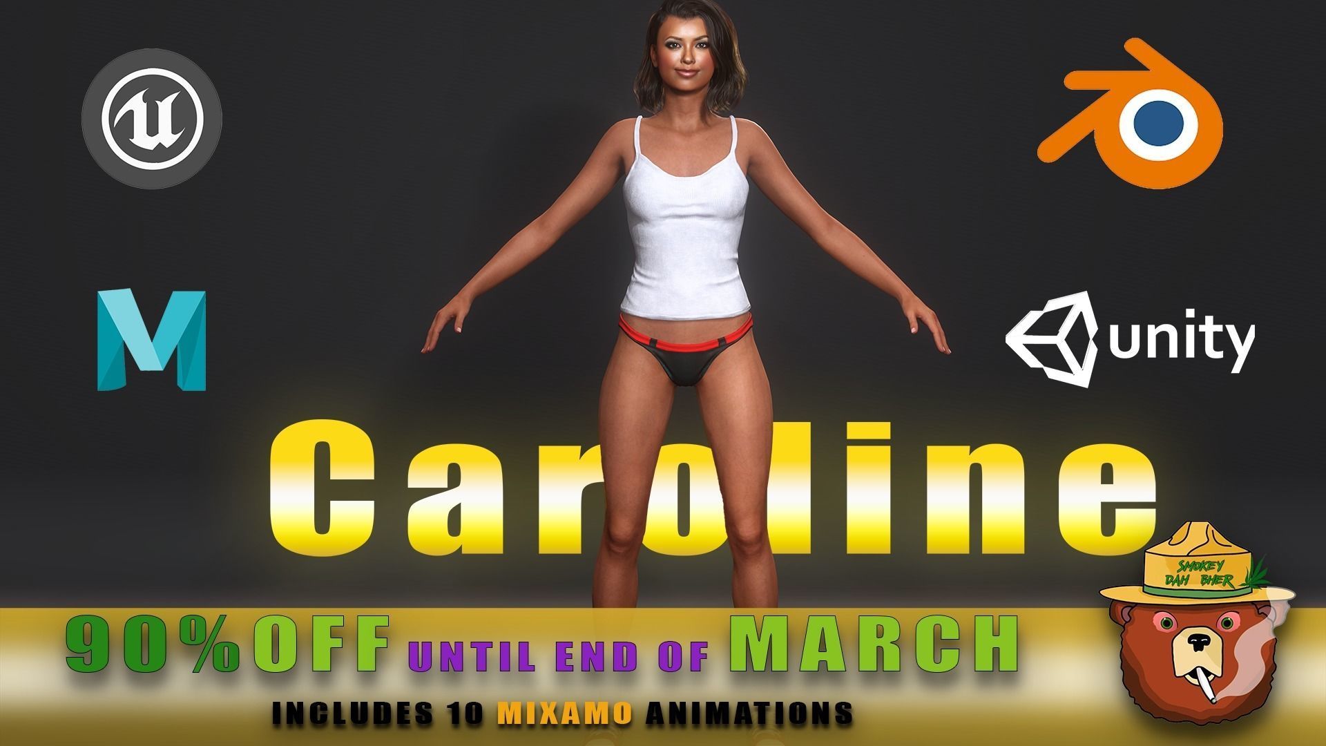 3D model Dark Skinned Female-Caroline-Rigged-Animated VR / AR / low-poly | CGTrader