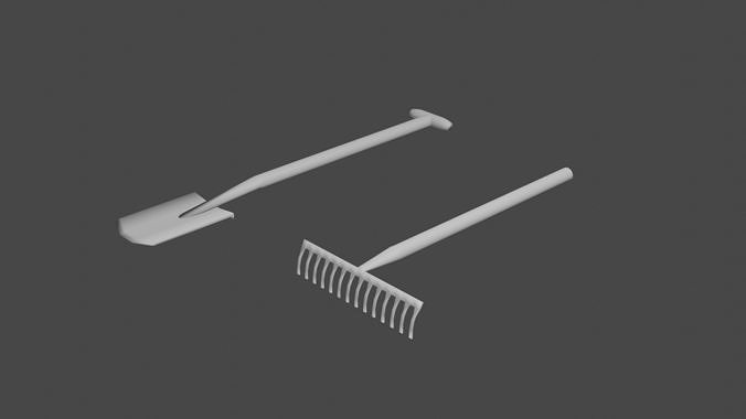 Set containing shovel and rakes free 3D model | CGTrader