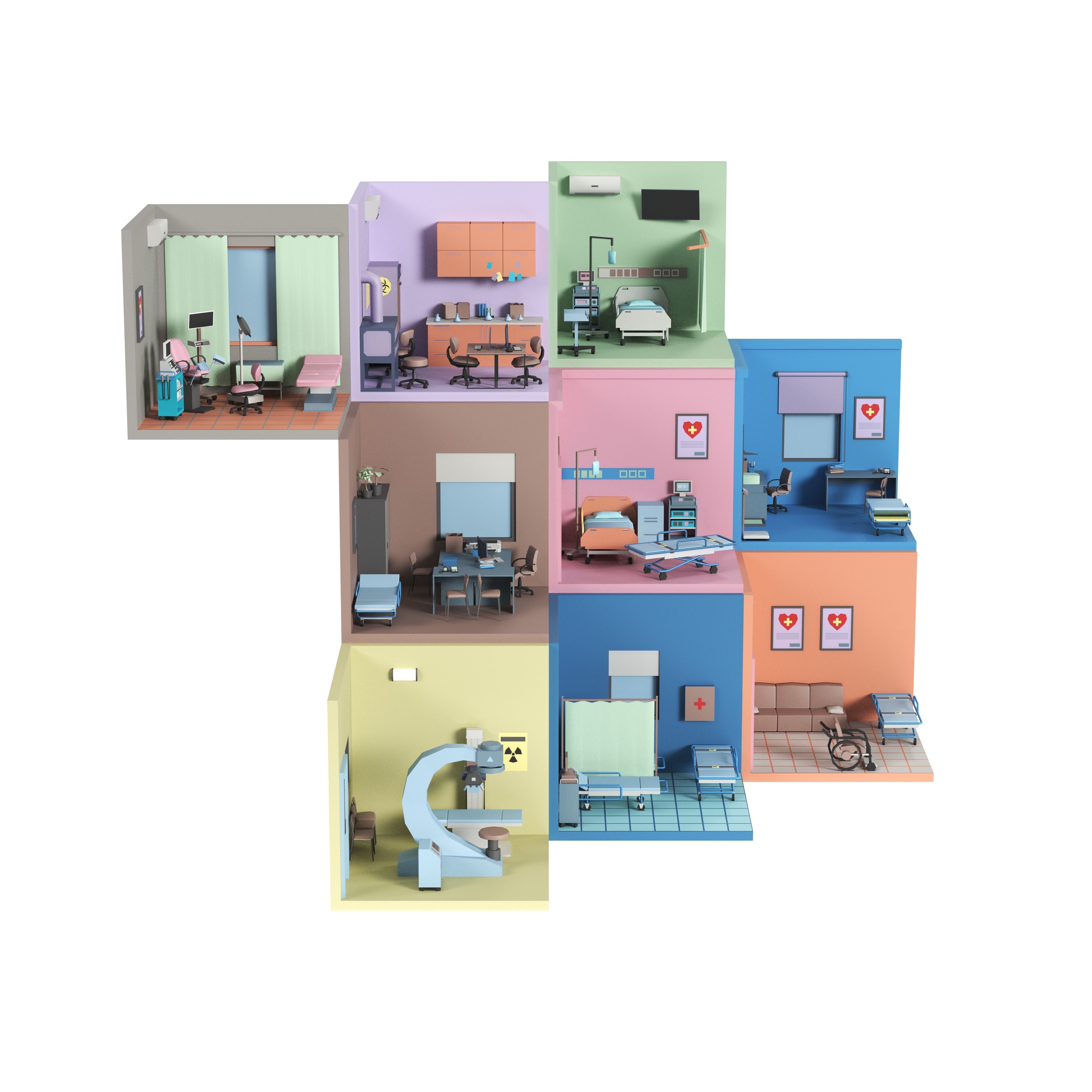 3D model Low Poly Hospital Rooms - Collection of 9 VR / AR / low-poly ...