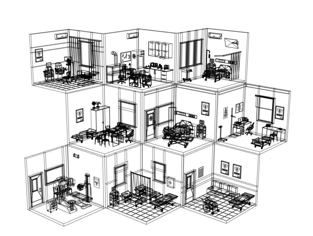 3D model Low Poly Hospital Rooms - Collection of 9 VR / AR / low-poly ...