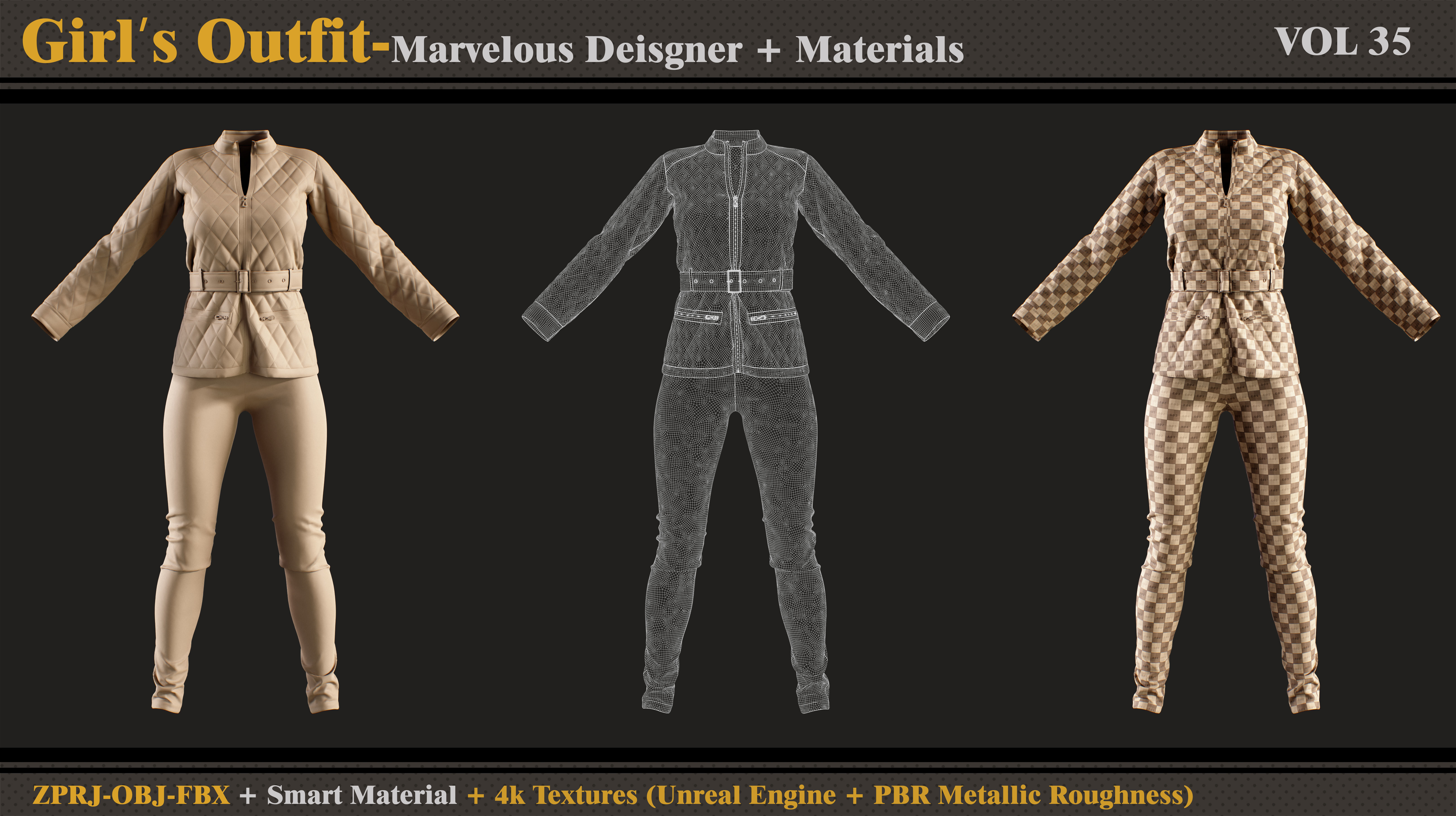Girls Outfit- MD-Clo3d - Smart Material- Textures -OBJ- FBX 3D model ...