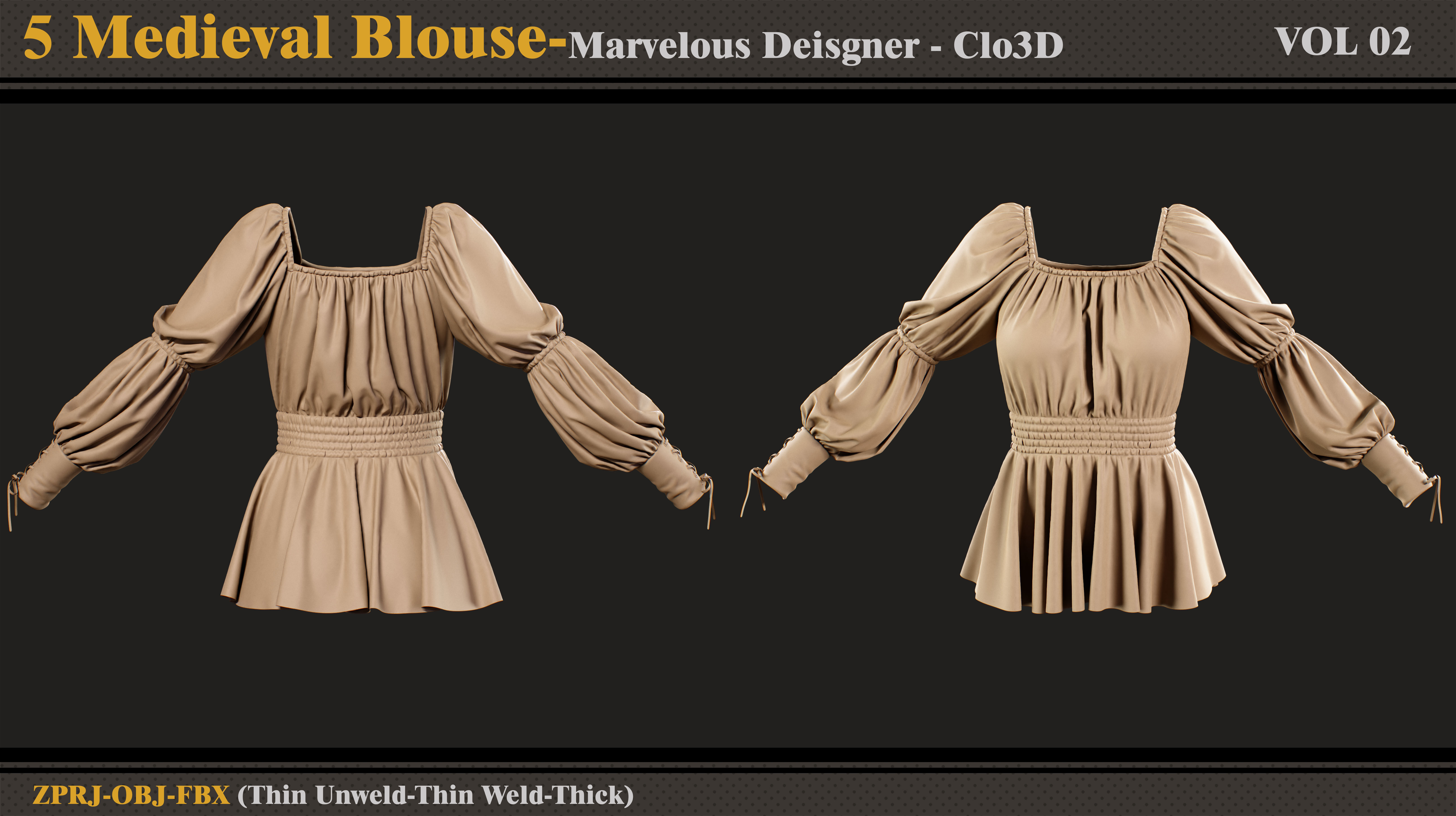 5 Medieval Blouses-MD-Clo3D -ZPRJ- FBX - OBJ 3D model | CGTrader