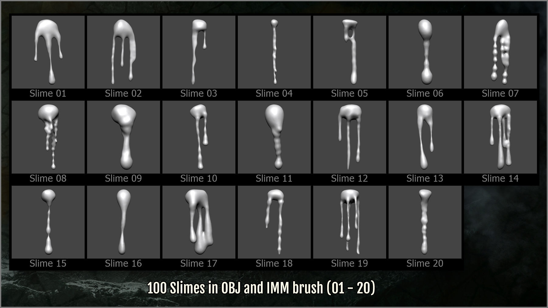 Slime Mucus and Drool Maker 100 IMM ZBrush Brushes and 100 OBJs 3D ...